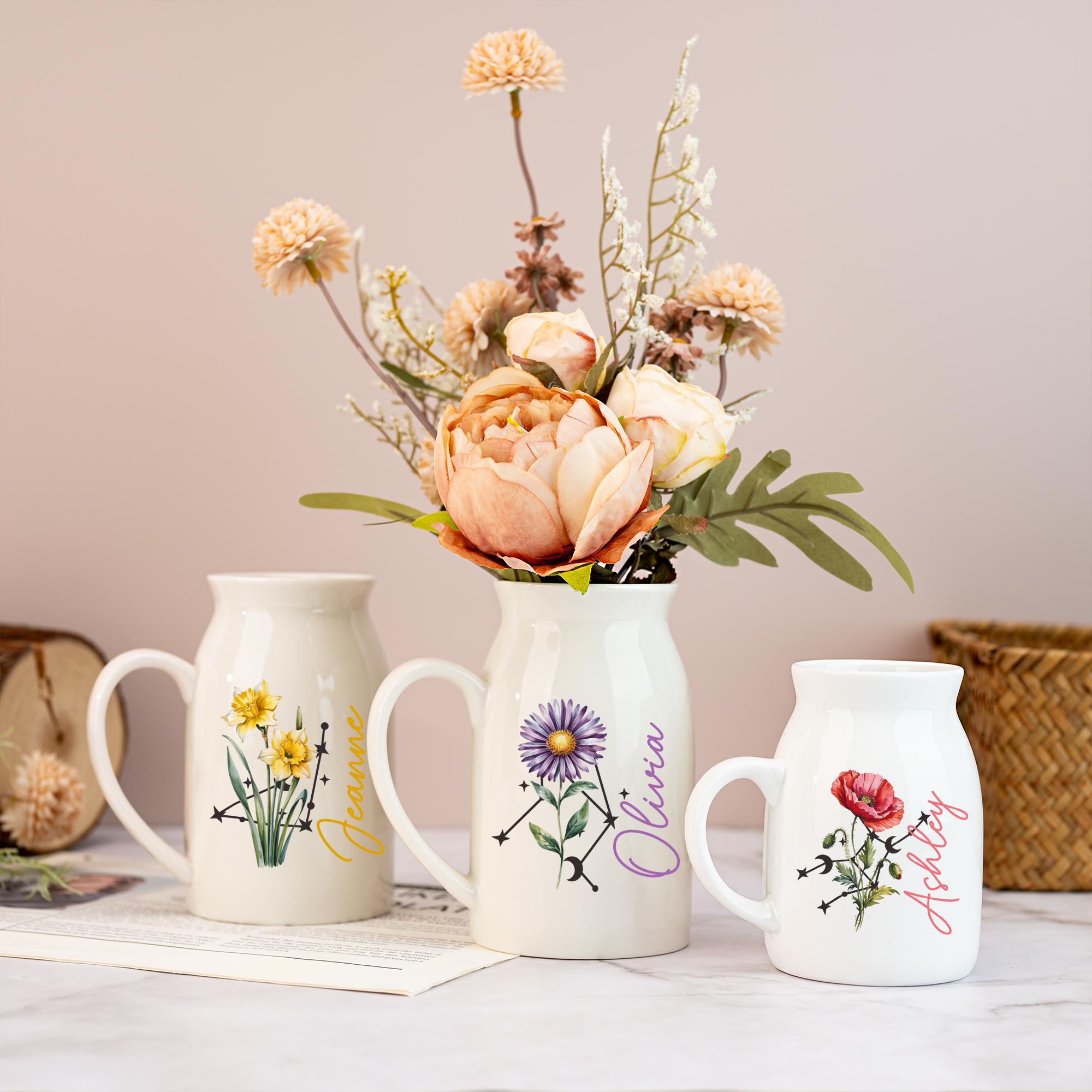 Birth Flower Vase,zodiac Sign Vase,personalized Vase for Her,birthday ...