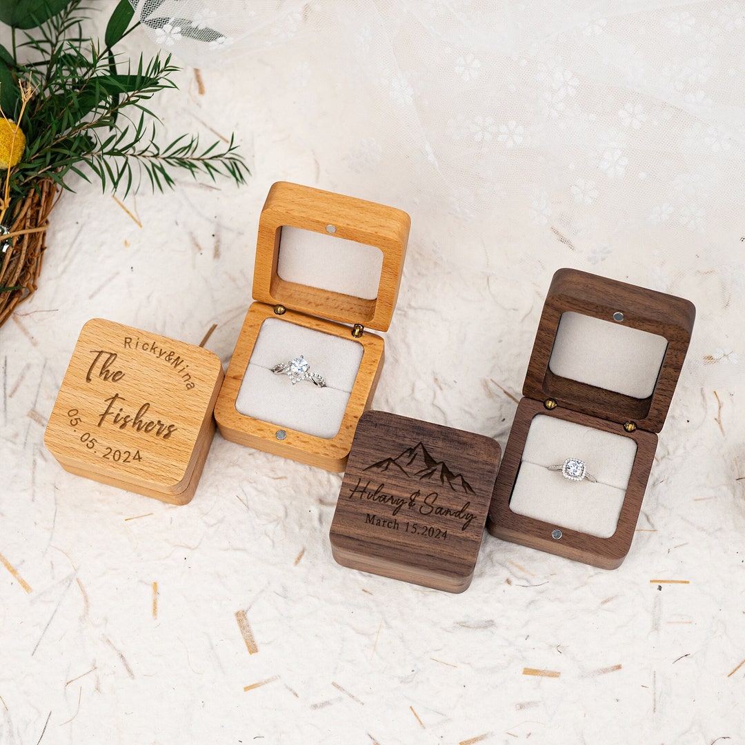 Personalized Engraved Walnut Oak Ring Box,wedding Engagement Ring ...