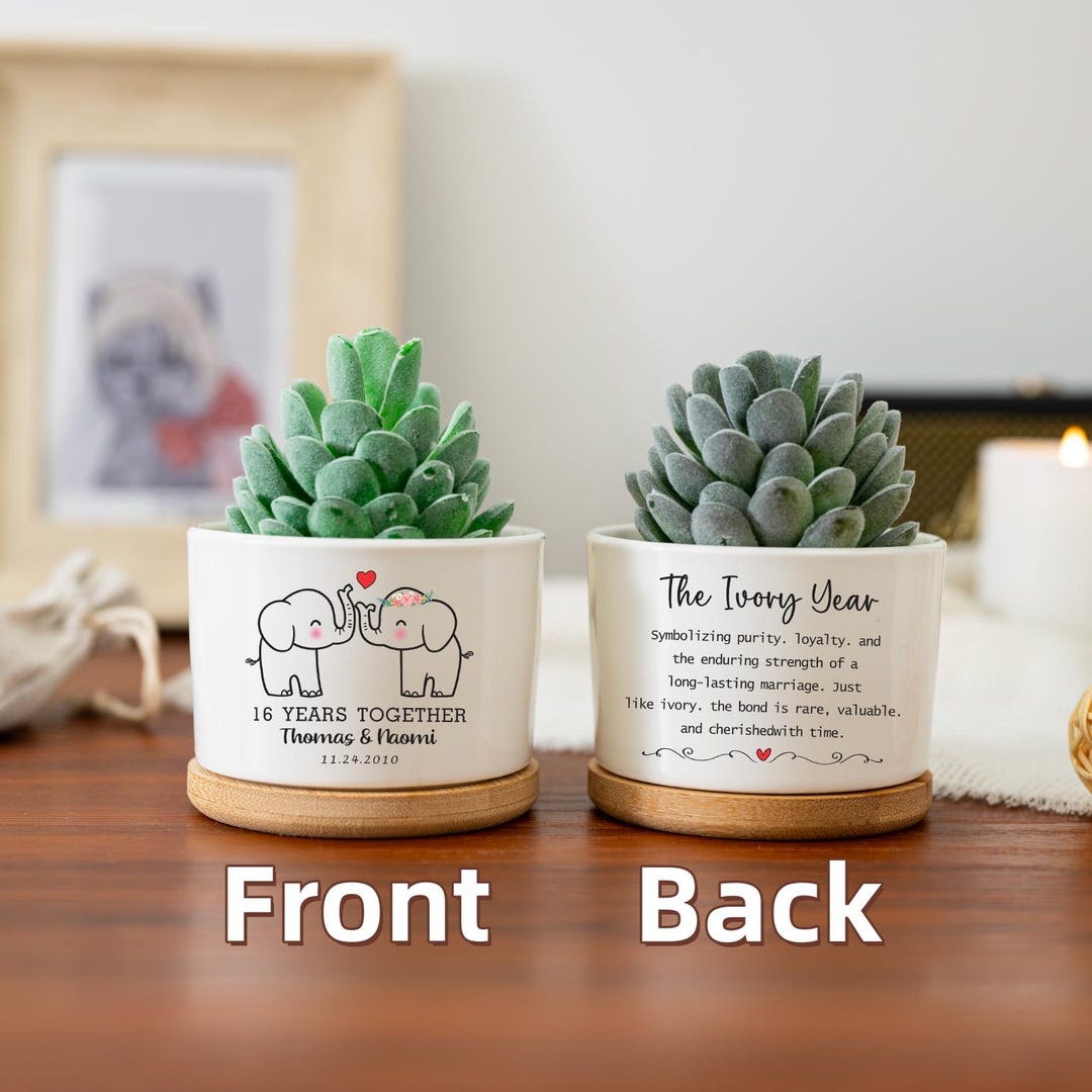 16th Ivory Wedding Anniversary Plant Pot, Personalized the Ivory Year ...