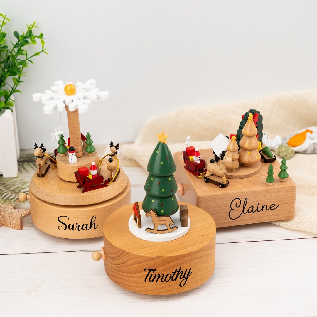 Custom Wooden Music Box, Personalized Musical Carousel, Engraved Name ...