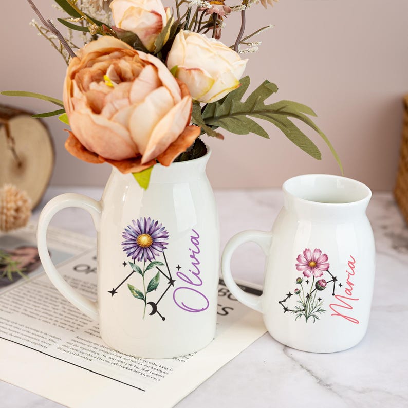 Birth Flower Vase,zodiac Sign Vase,personalized Vase for Her,birthday ...
