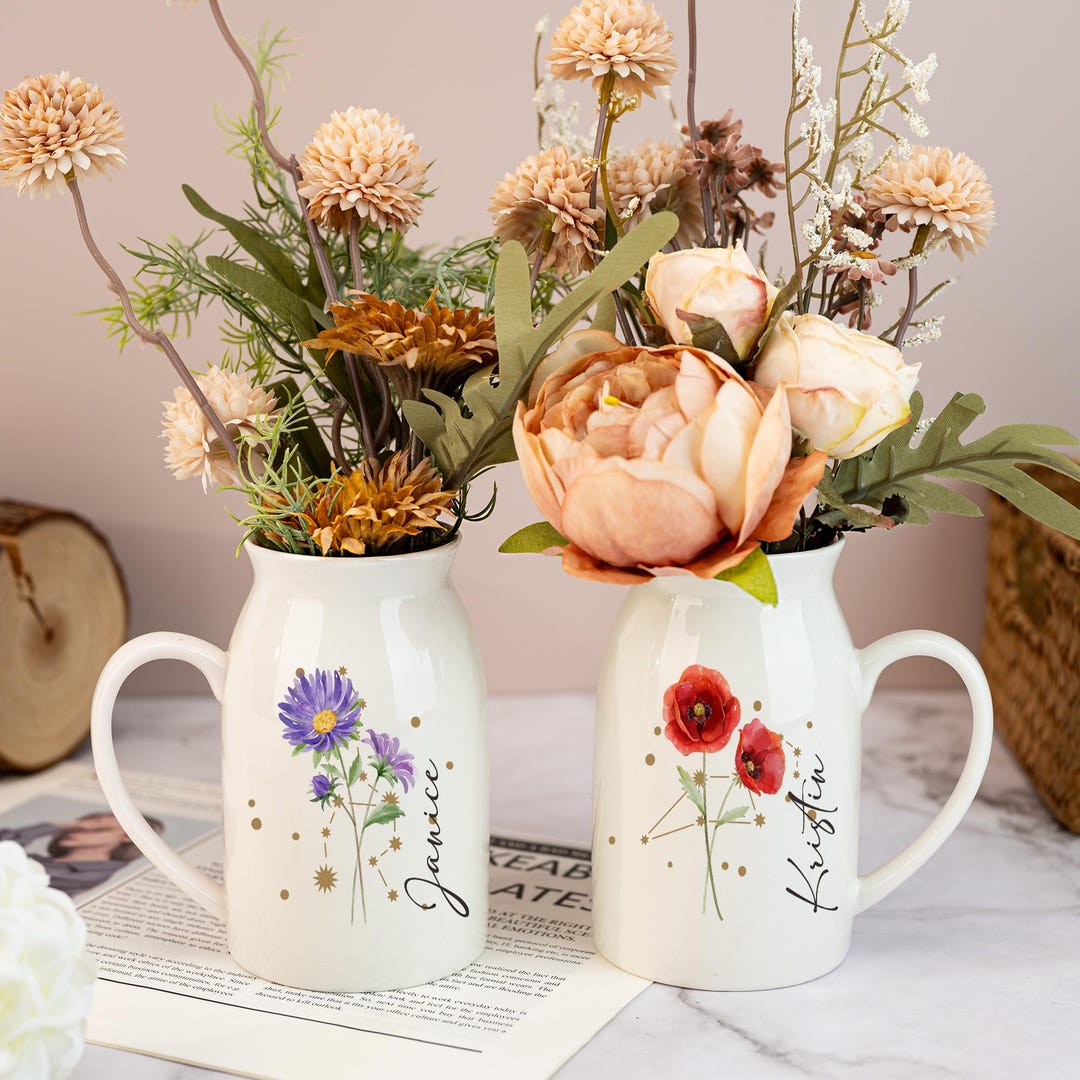 Birth Flower Vase, Zodiac Sign Vase, Personalized Vase for Birthday ...