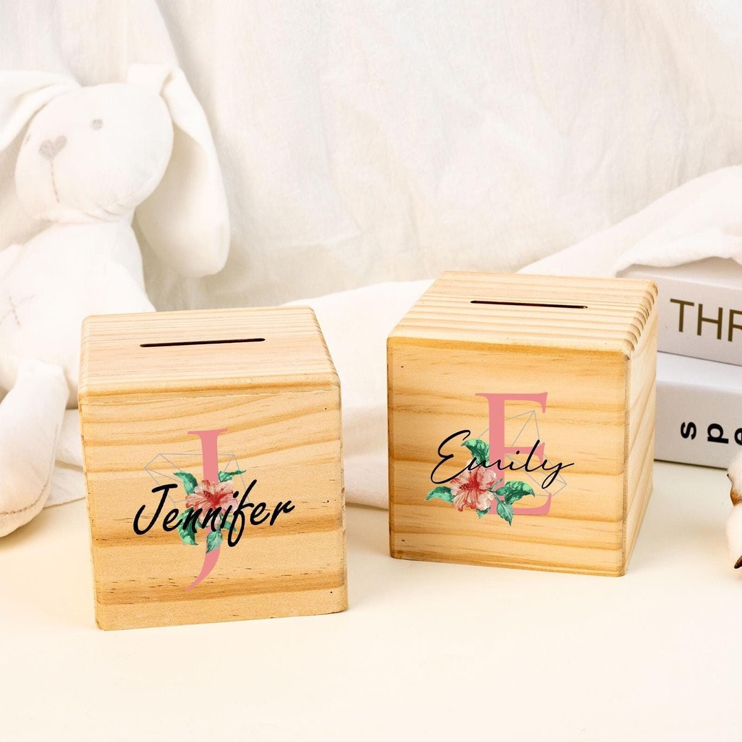 Personalized Wooden Money Box, Letter Name Money Box, Children Money ...