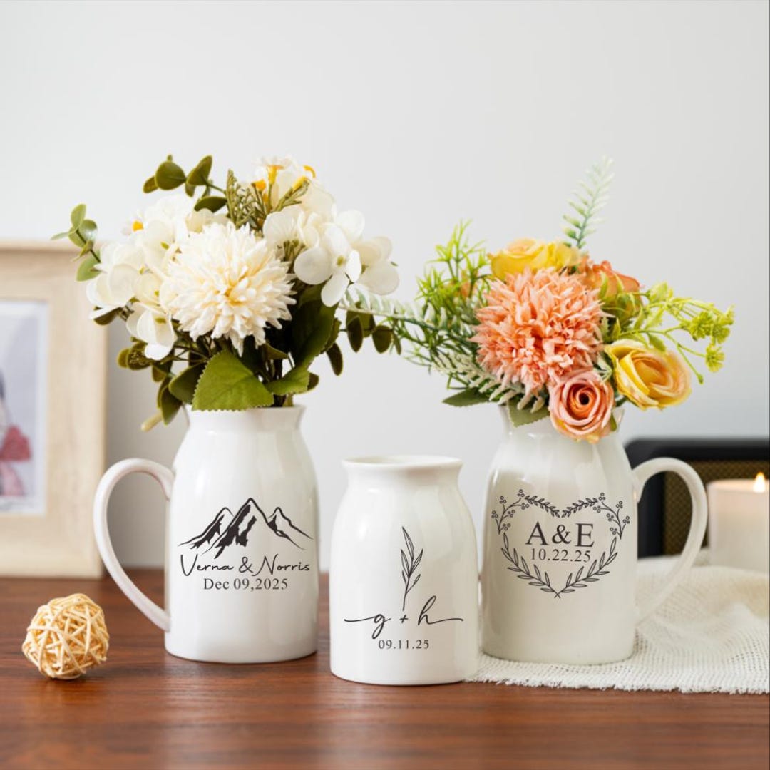 Personalized Engaged Ceramic Flower Vase, Engagement Gift for Couple ...