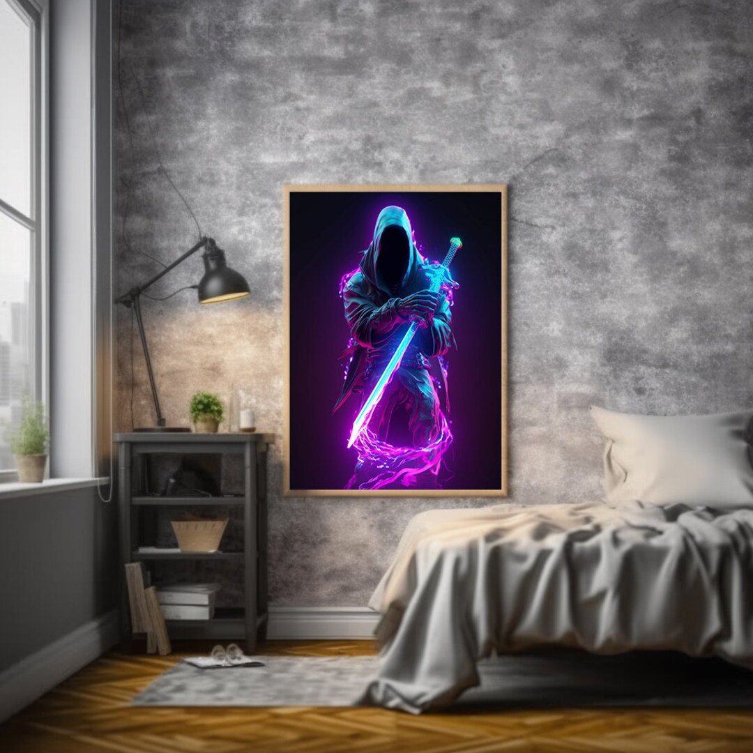 Electric Soul Harvest: the Neon Reaper's Gamer Art - Etsy