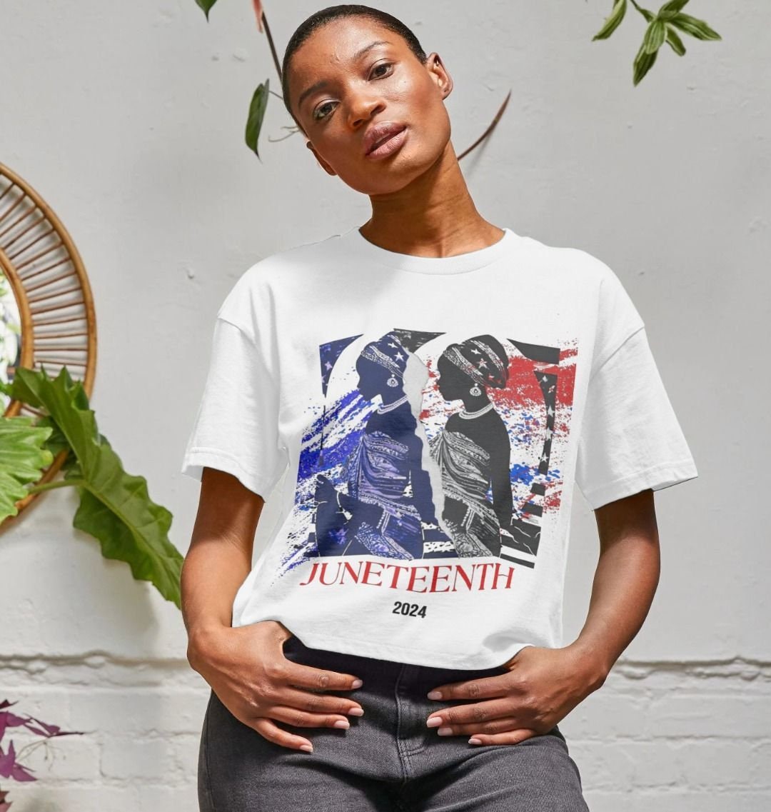 Bold Heritage Juneteenth Blue Graphic Boxy T-shirt for Women Streetwear Oversized Urban Casual ...