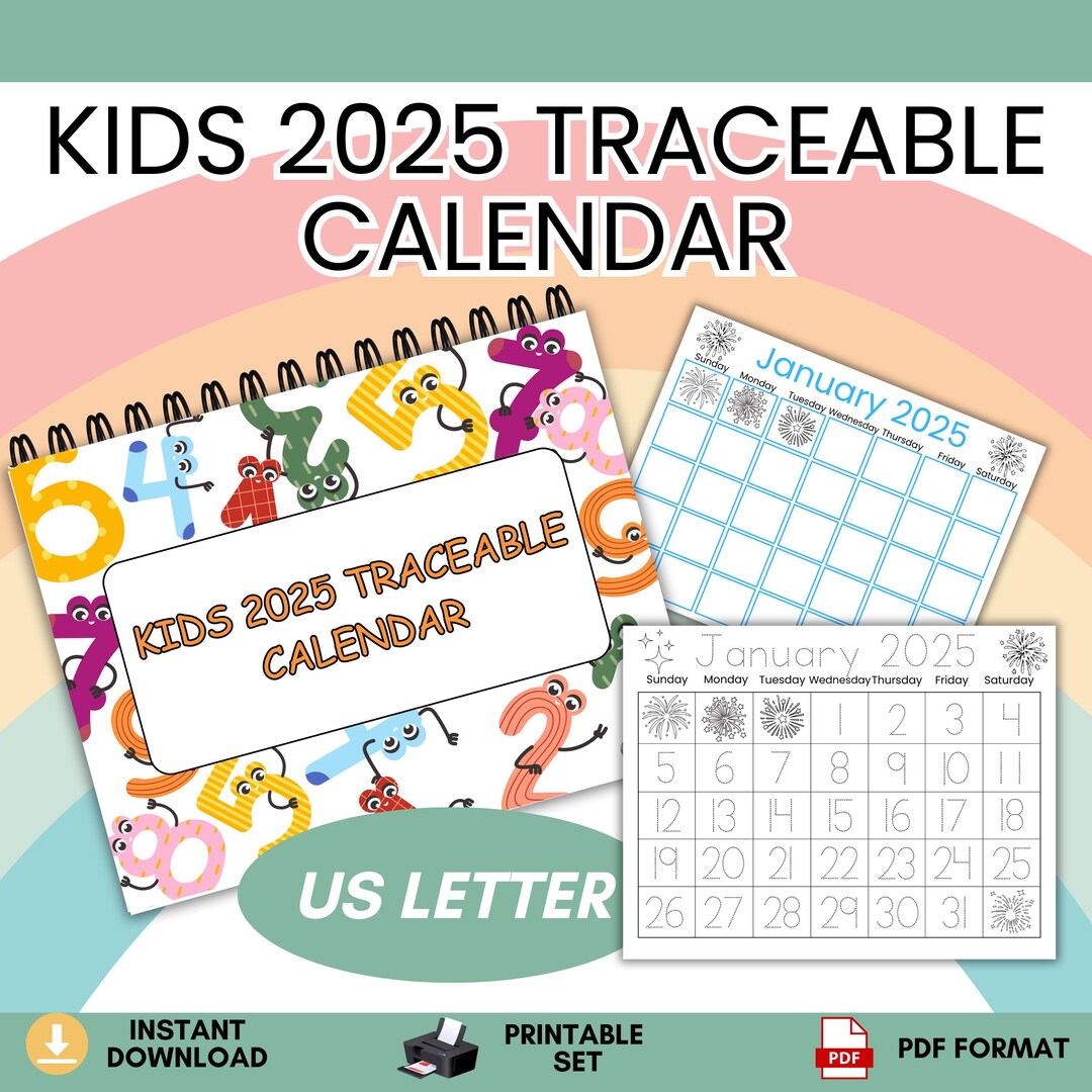 2025 Kids Traceable Calendar - Printable Educational Tool for Fine ...
