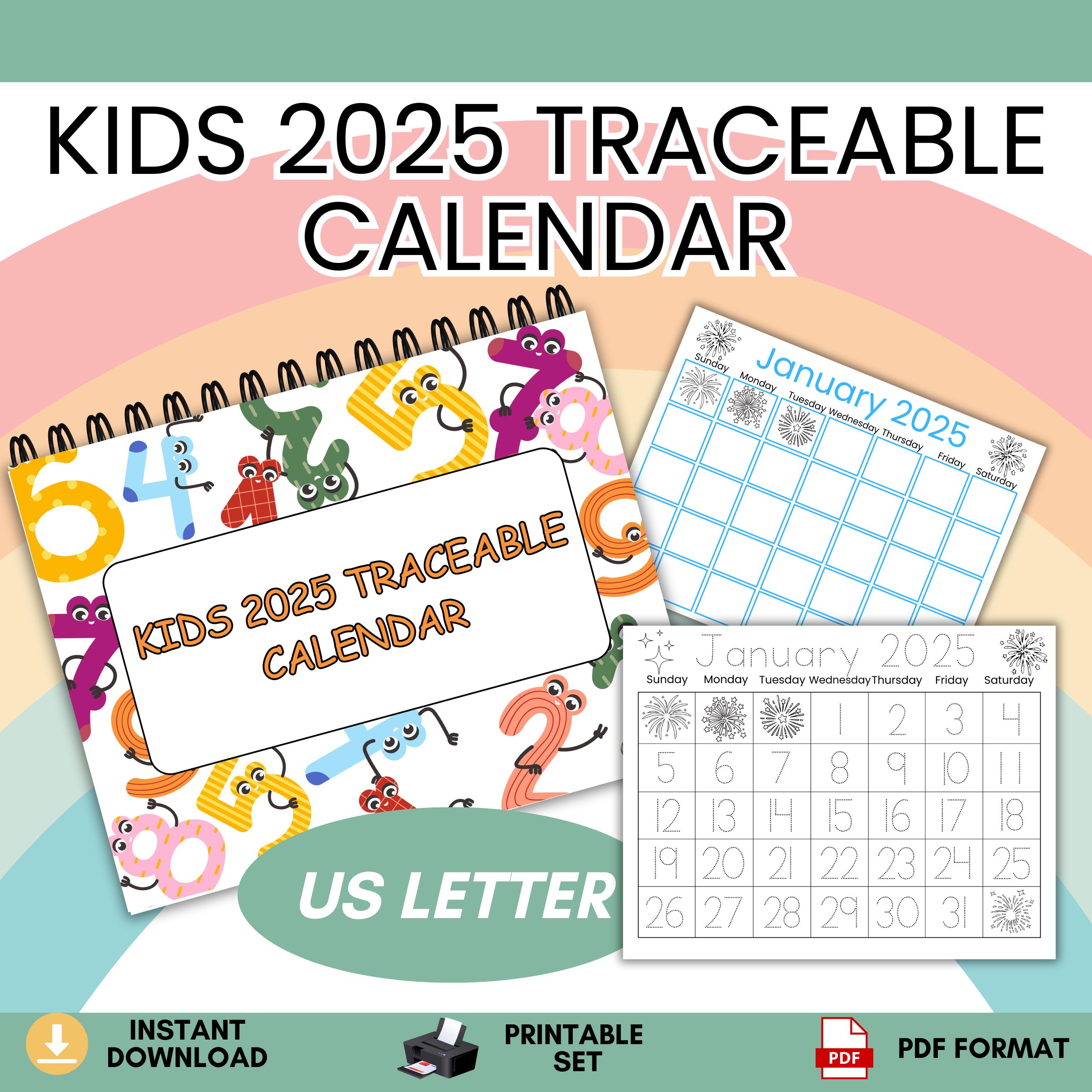 2025 Kids Traceable Calendar - Printable Educational Tool for Fine ...