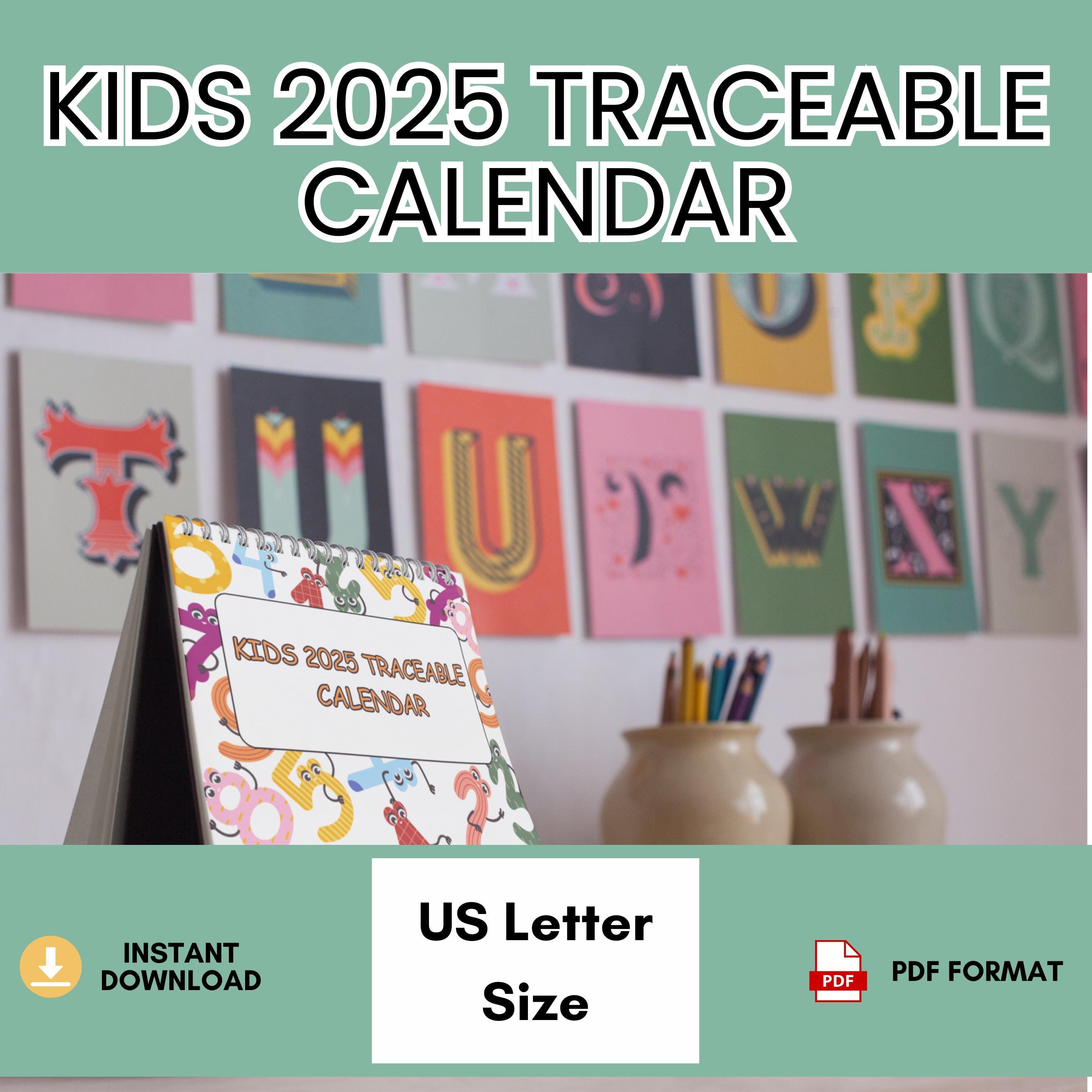 2025 Kids Traceable Calendar - Printable Educational Tool for Fine ...