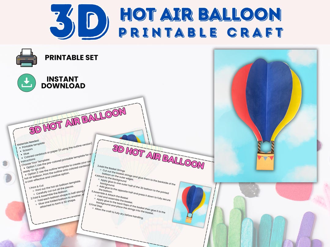 3D Hot Air Balloon Craft - Printable DIY Fun! - Etsy