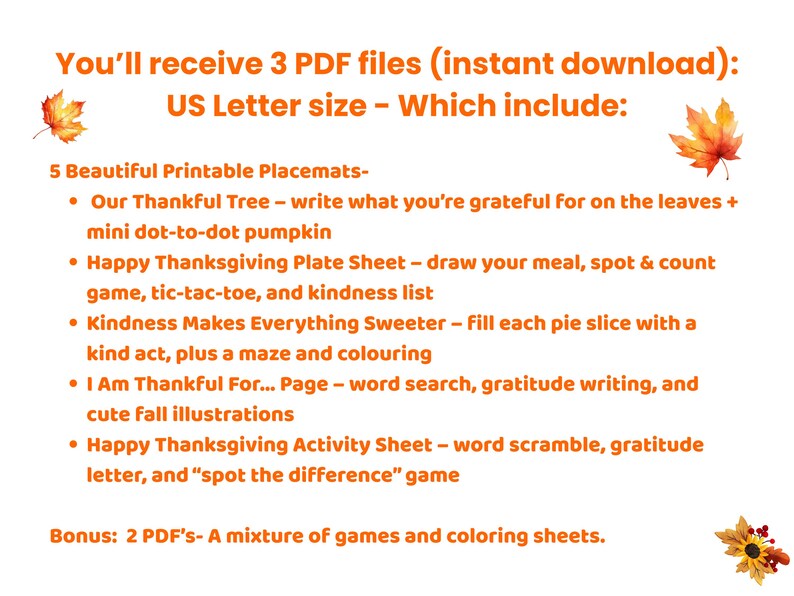 Thanksgiving Kids Printable Placemats – Gratitude & Kindness Activity ...