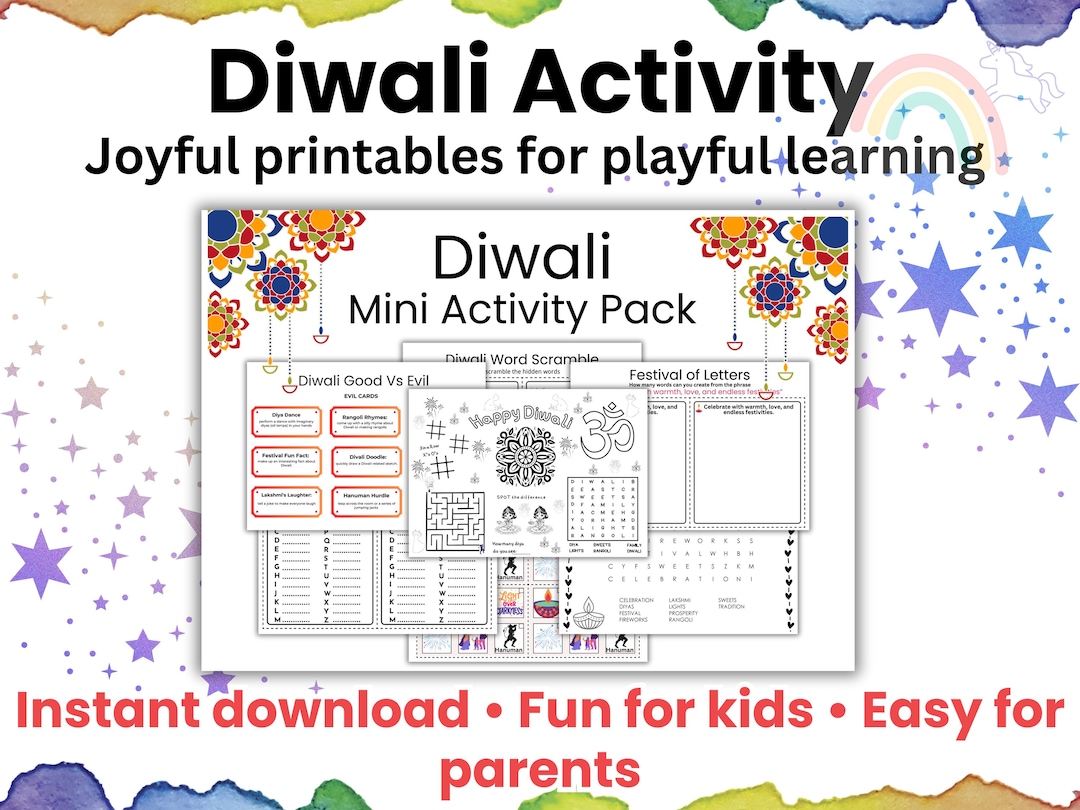 Diwali Activity Pack: Printable Games, Puzzles, Colouring Pages (PDF ...
