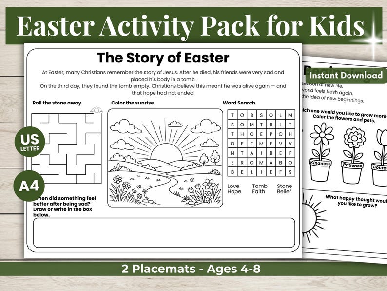 Easter Activity Placemats for Kids | Story of Easter Activity Sheets ...