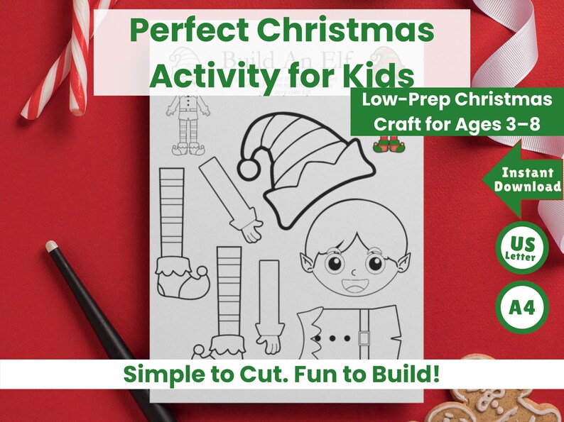 Build an Elf Christmas Craft | Cut & Paste Activity (digital Download ...