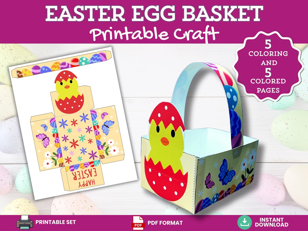 Easter Egg Basket Craft - Printable Kids DIY Activity, Easter ...