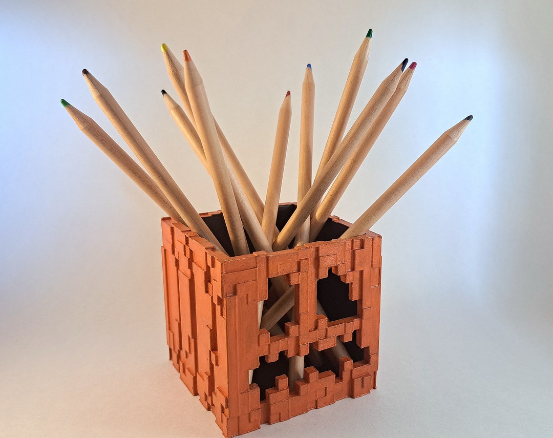 3D Printed Minecraft Pumpkin Pen Holder - Etsy