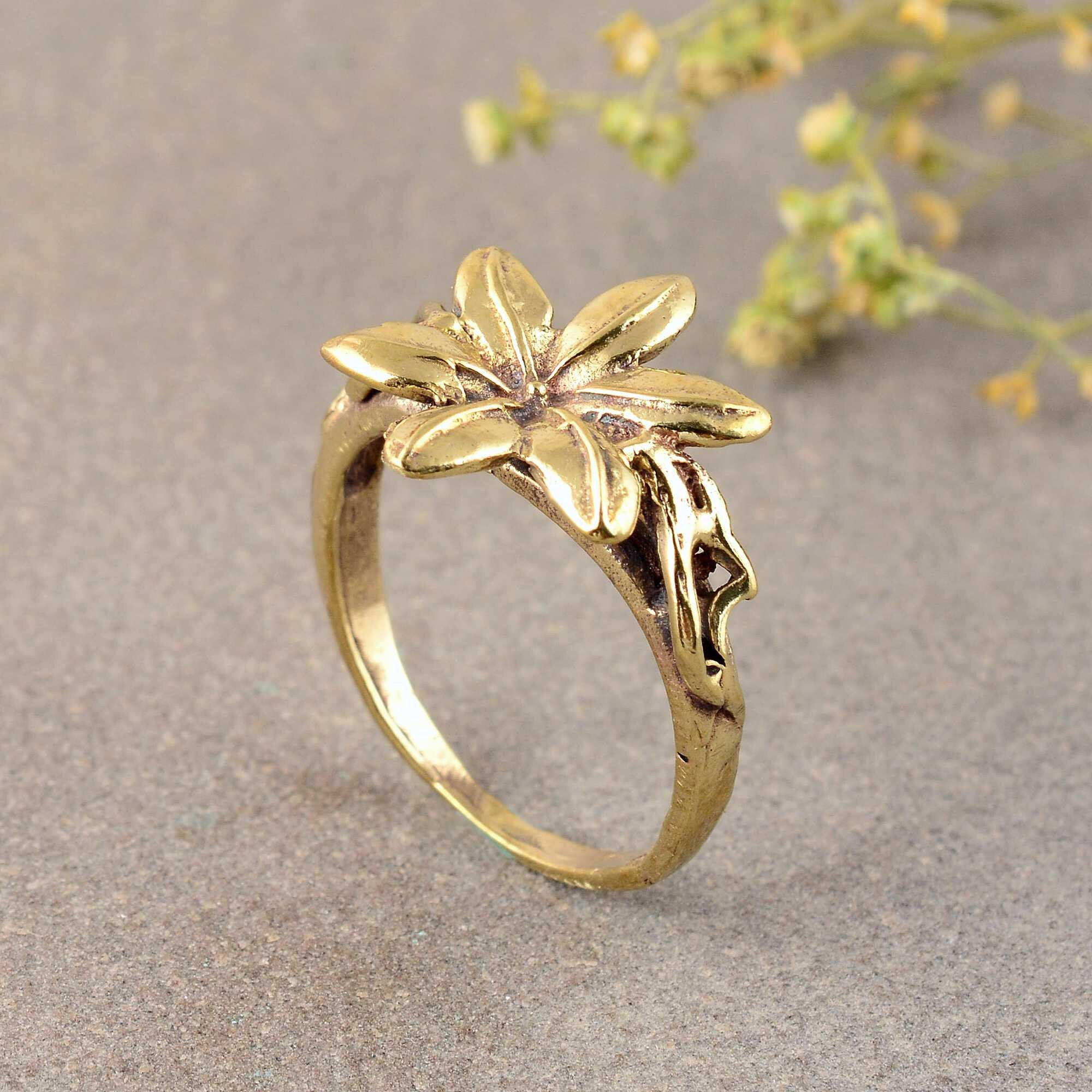 Lily Flower Ring, Brass Statement Ring, 95 Sterling Silver ...