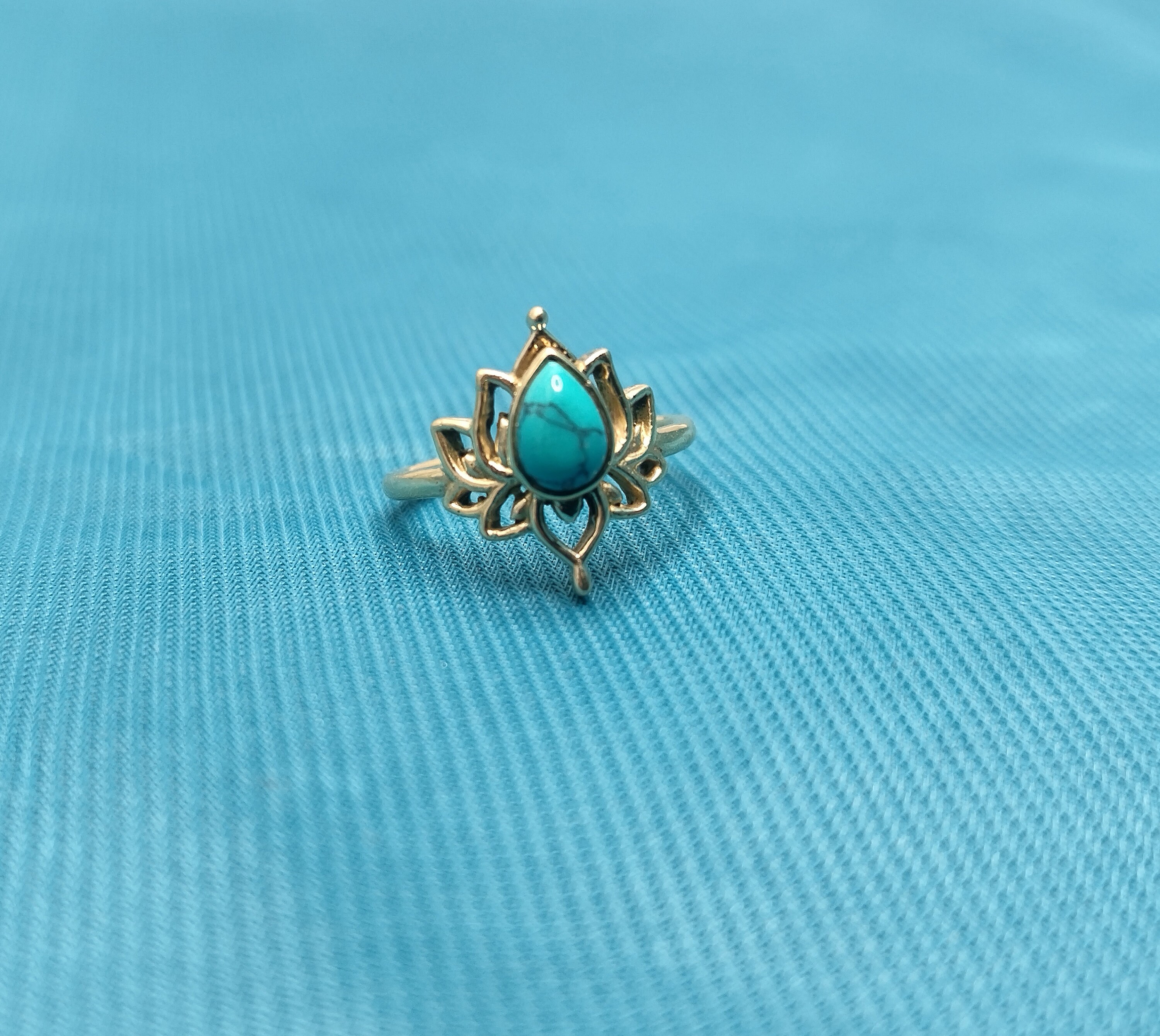 Lotus Flower Sterling Silver Ring, Turquoise Silver Lotus Ring, 925 Silver Ring, Promise Ring ...