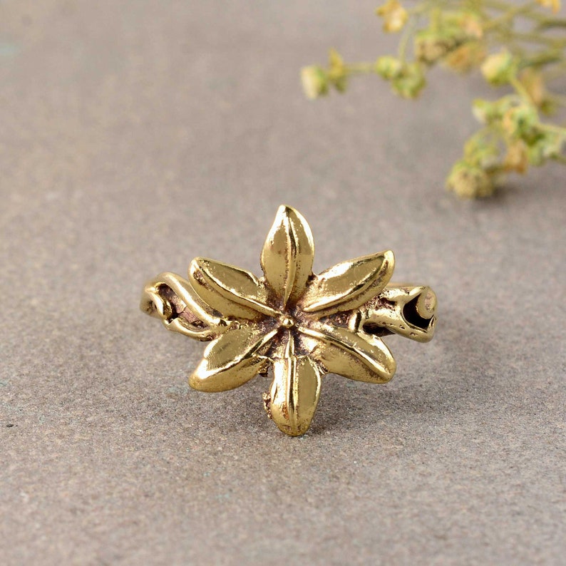 Lily Flower Ring, Brass Statement Ring, 95 Sterling Silver ...