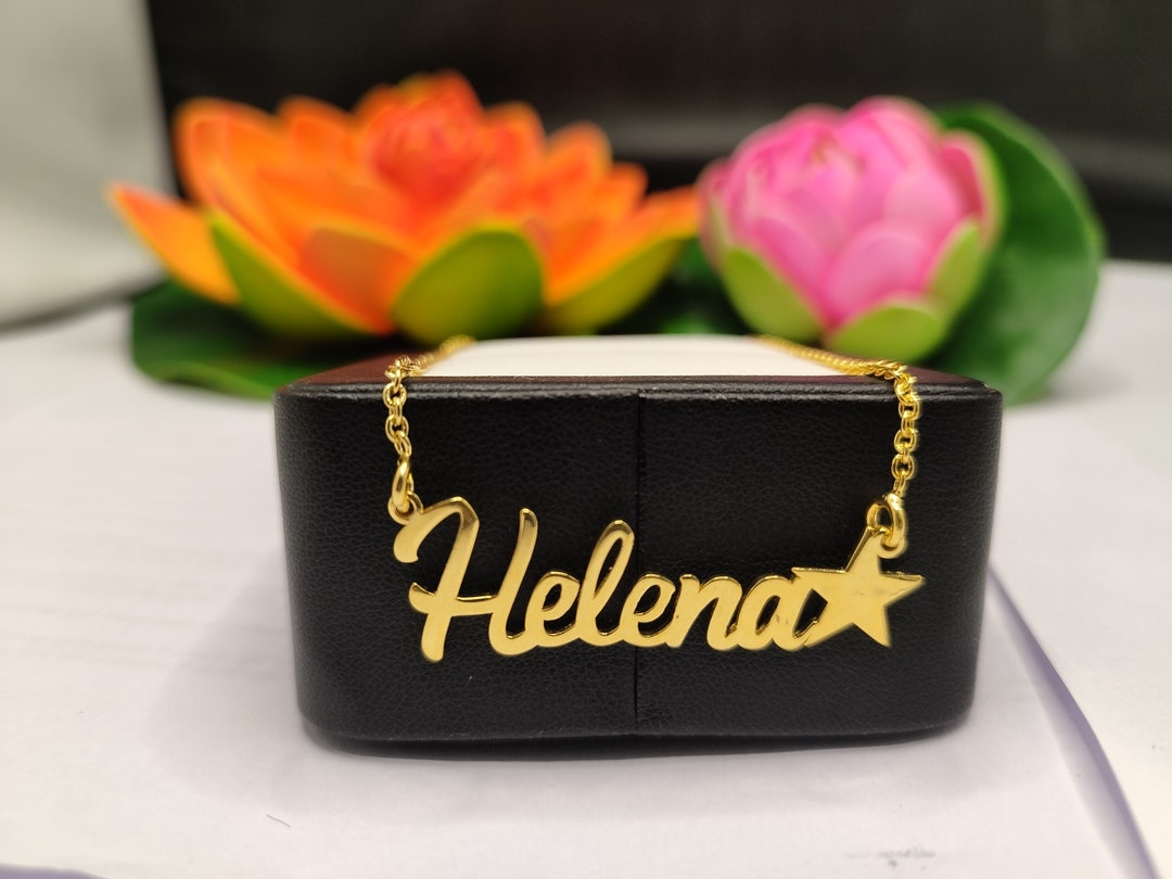Customized Name With Star Symbol Nameplate Pendant, Gold Necklace ...