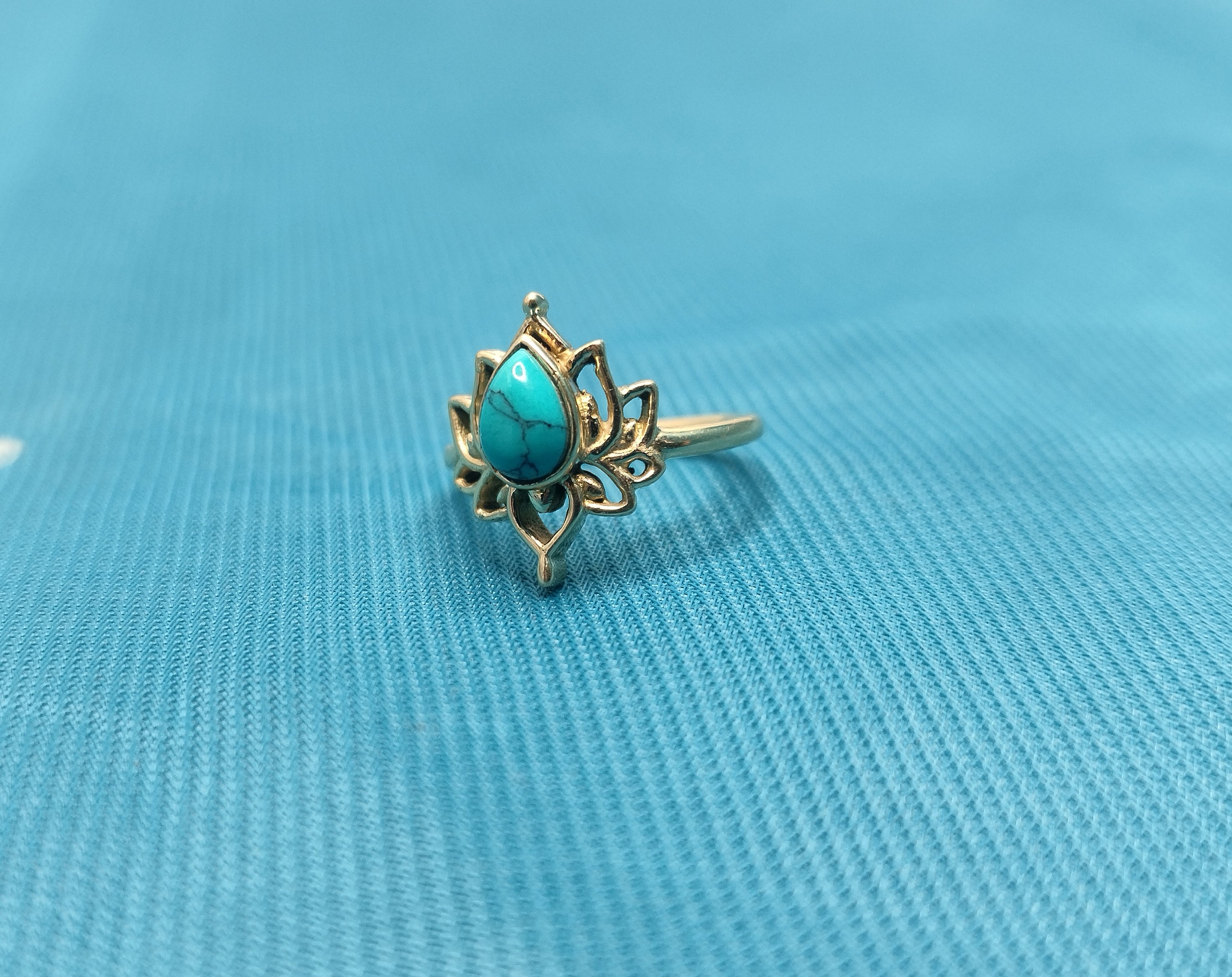 Lotus Flower Sterling Silver Ring, Turquoise Silver Lotus Ring, 925 ...
