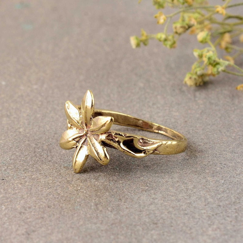 Lily Flower Ring, Brass Statement Ring, 95 Sterling Silver ...