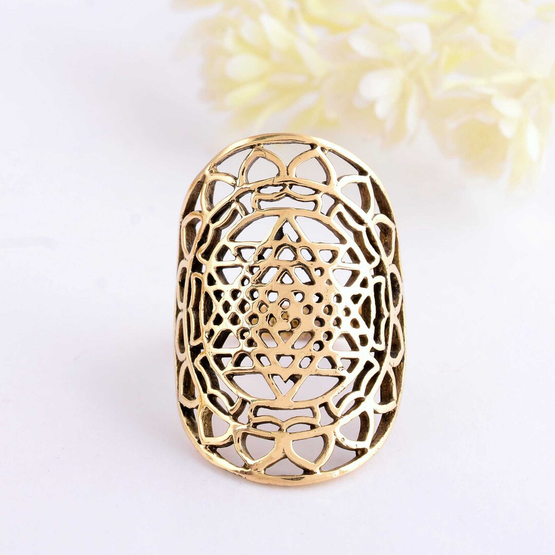 Sri Yantra Mandala Sacred Geometry Ring Brass Yoga Jewellery, Handmade ...