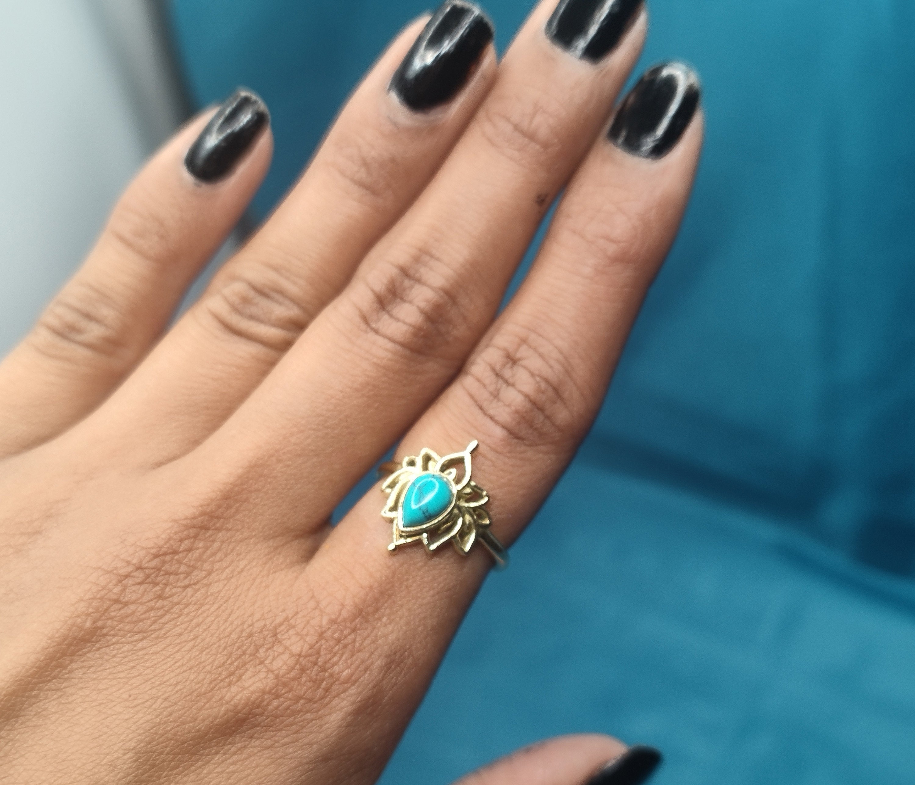 Lotus Flower Sterling Silver Ring, Turquoise Silver Lotus Ring, 925 ...