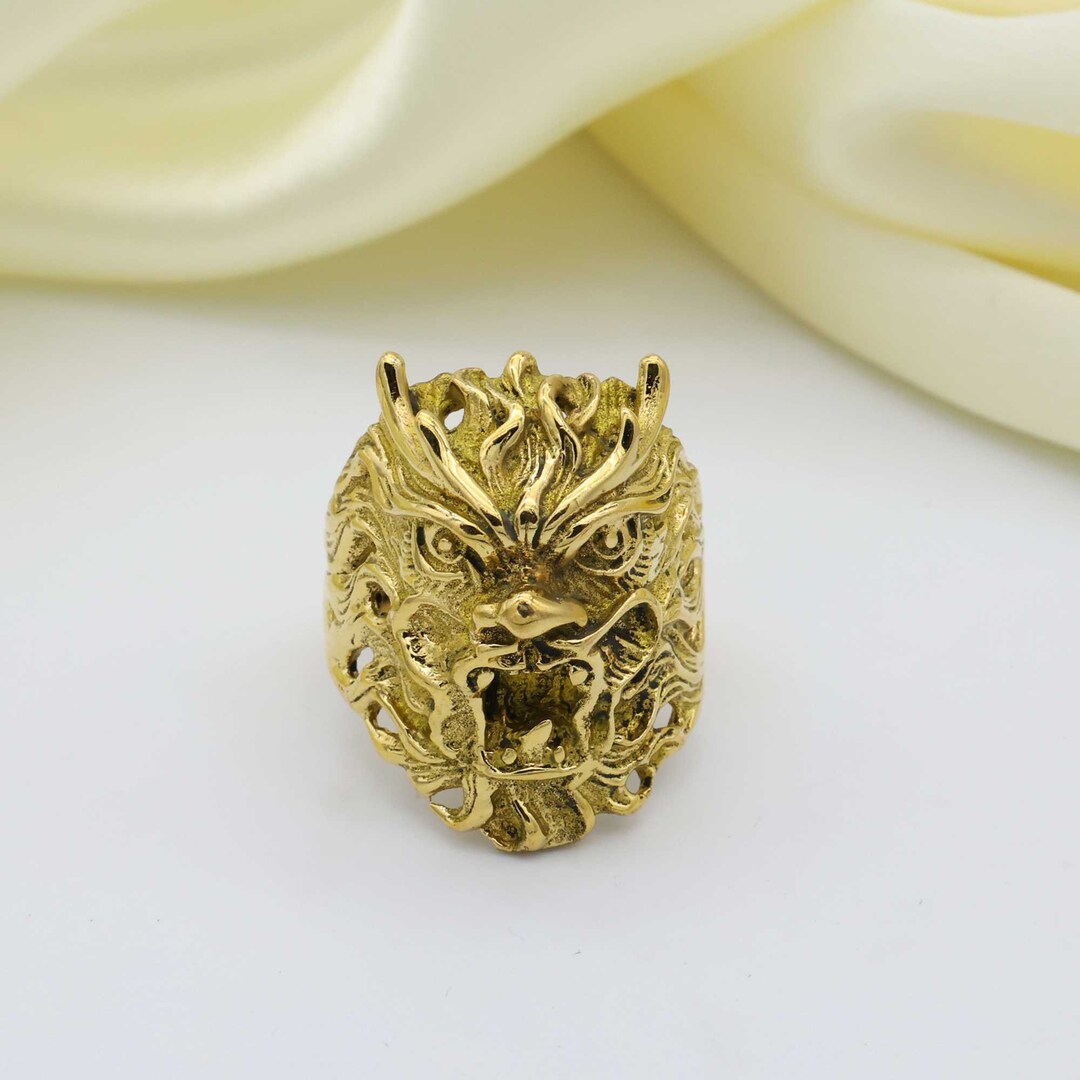 Mens Ring, Silver Lion Signet Ring, Mens Animal Signet Ring, 18K Gold ...