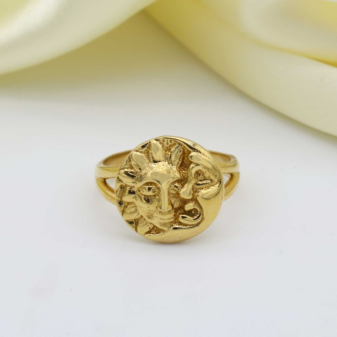 Sun and Moon Circle Ring, 925 Sterling Silver Ring, Boho Ring Crescent ...