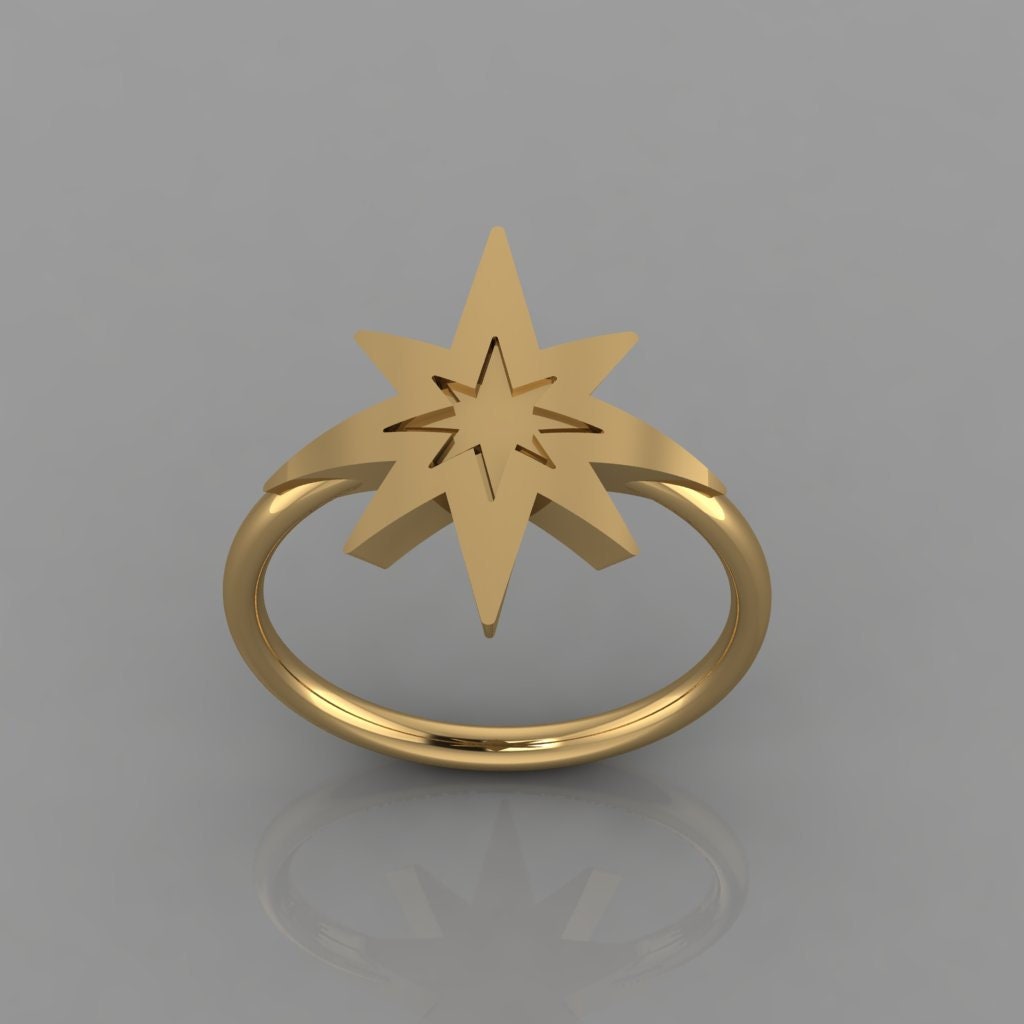 Gold Compass Signet Ring Men’s Gold Ring Men’s Compass Ring North Star ...