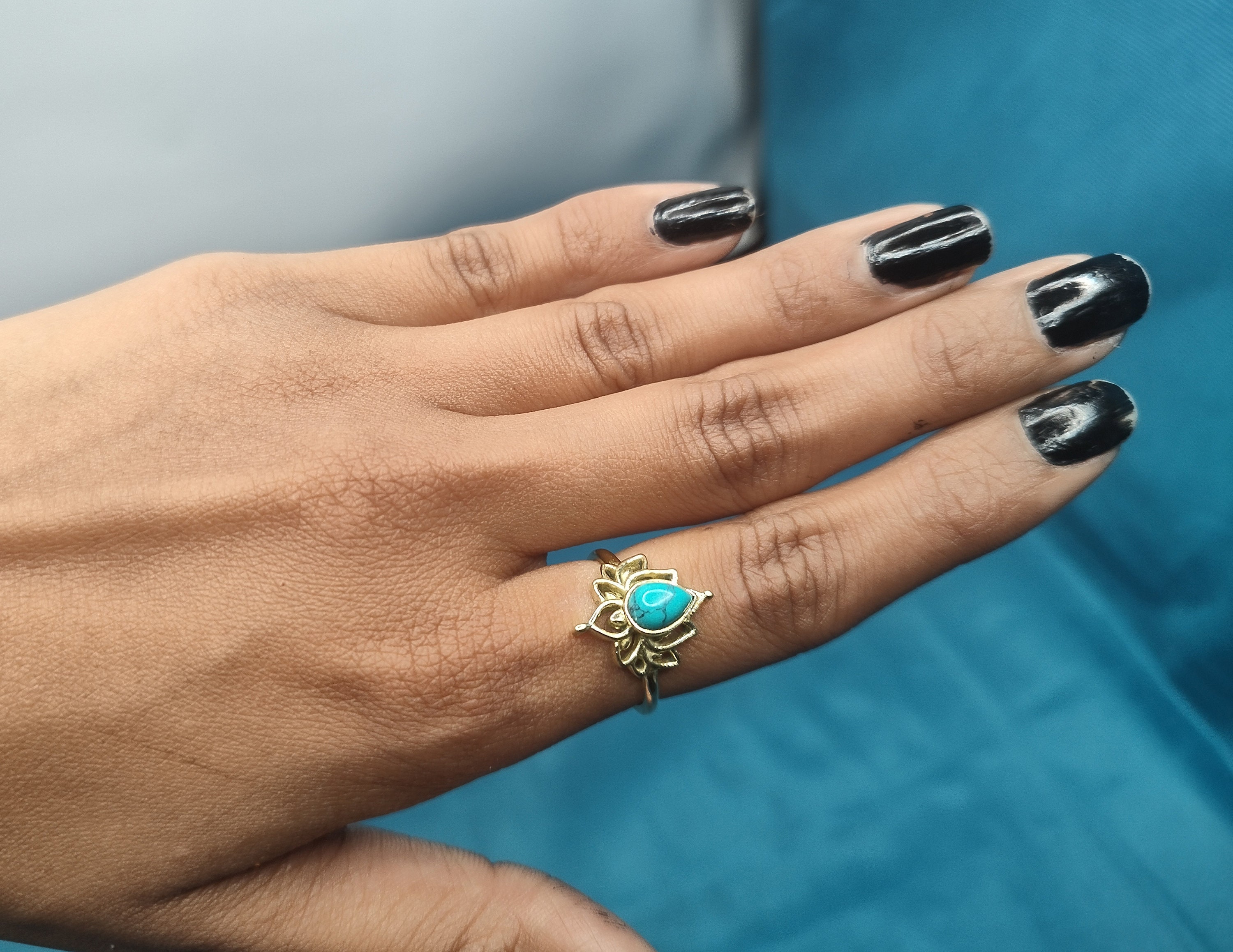 Lotus Flower Sterling Silver Ring, Turquoise Silver Lotus Ring, 925 ...