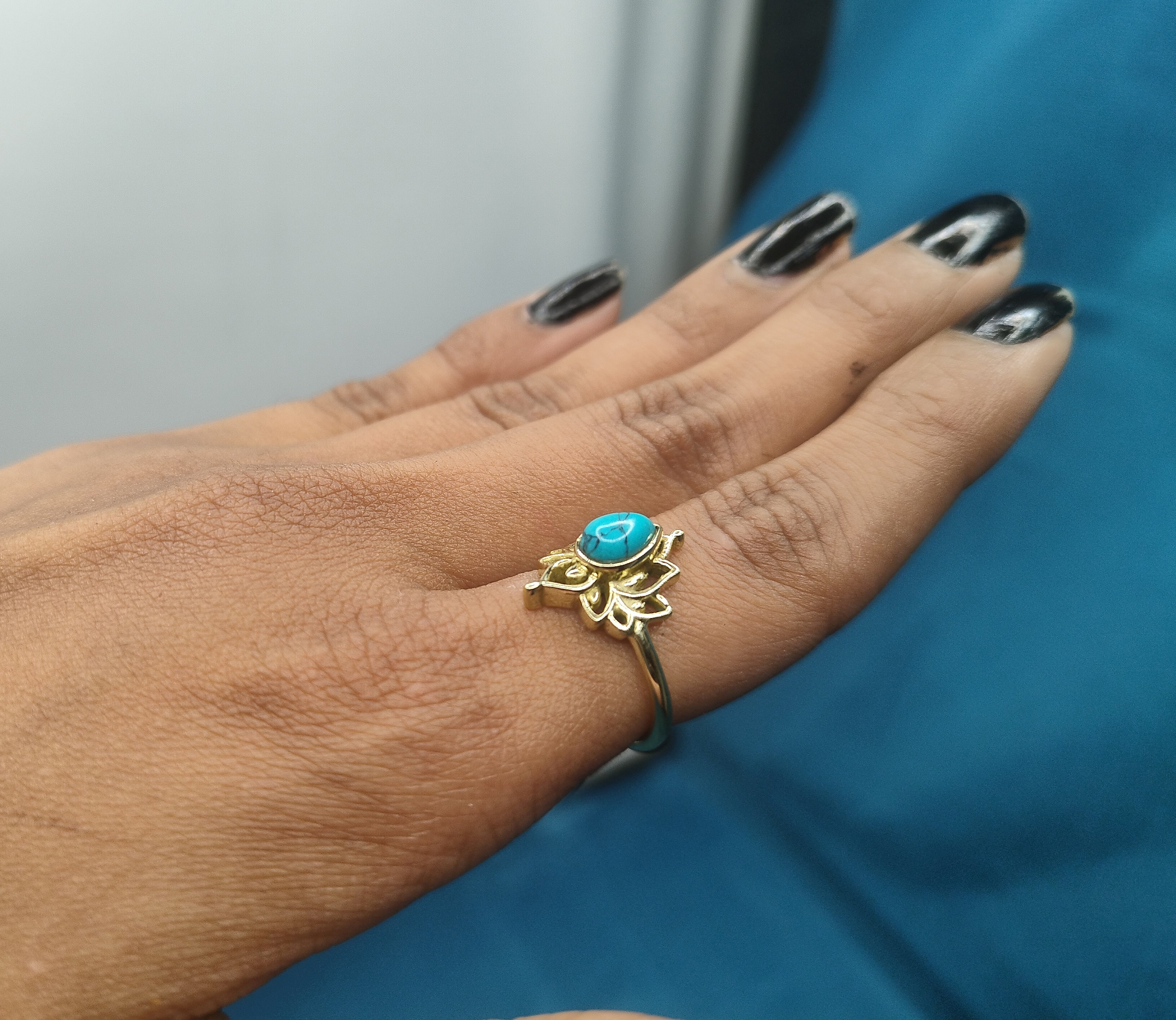 Lotus Flower Sterling Silver Ring, Turquoise Silver Lotus Ring, 925 Silver Ring, Promise Ring ...