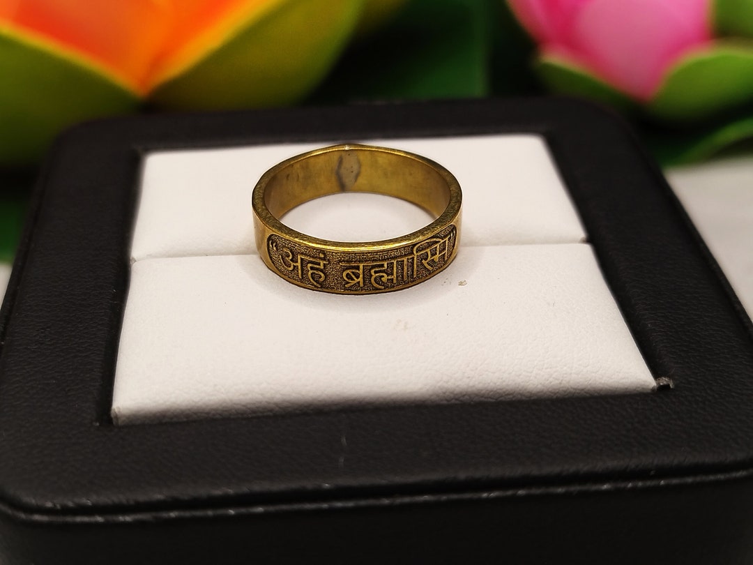 Sanskrit Mantra "ahm Brahmashmi" Sterling Silver Ring, Simple Band Ring ...