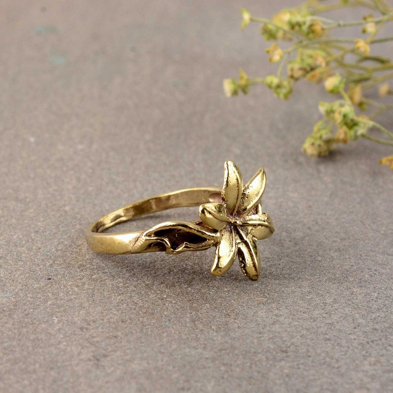 Lily Flower Ring, Brass Statement Ring, 95 Sterling Silver ...