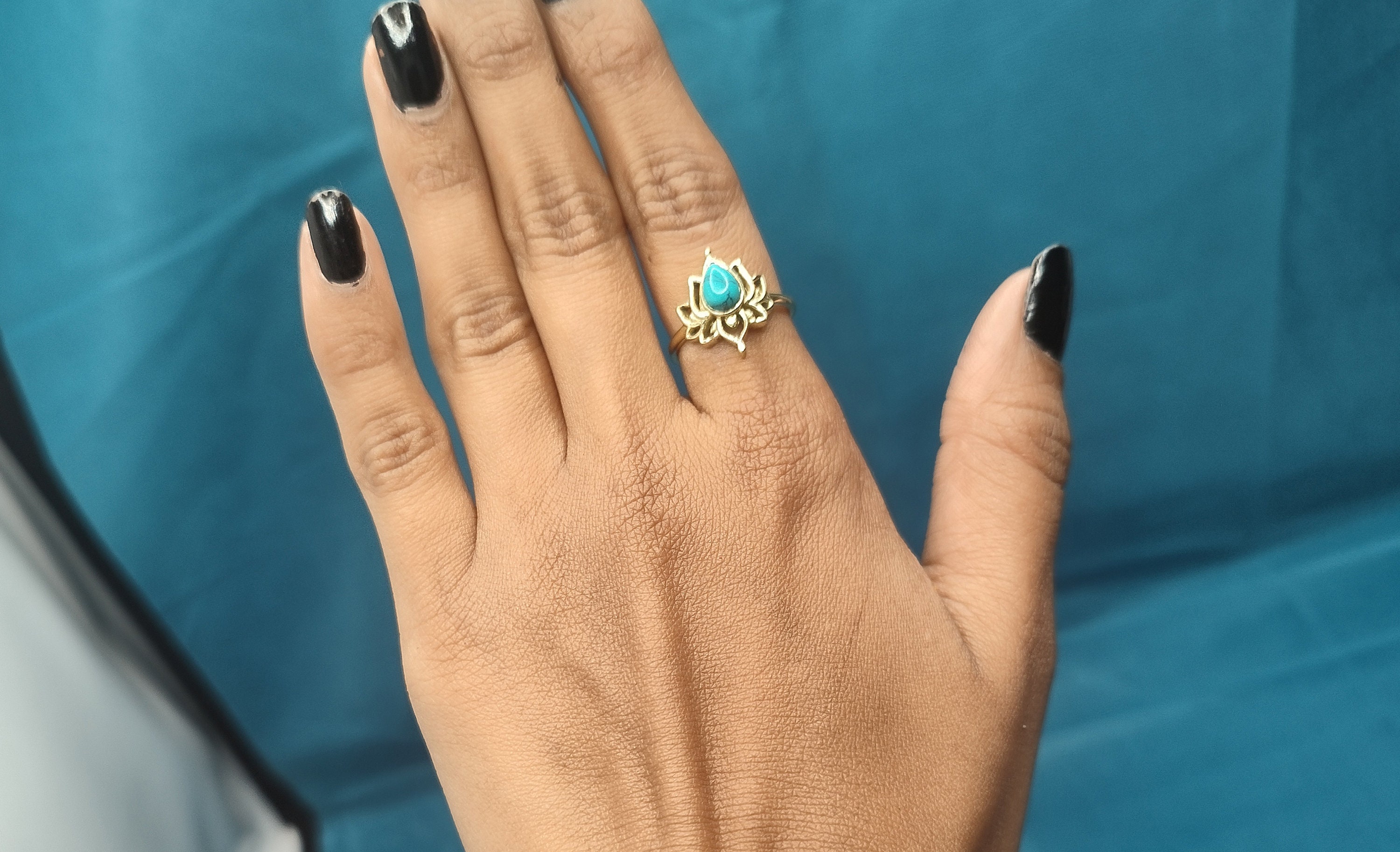 Lotus Flower Sterling Silver Ring, Turquoise Silver Lotus Ring, 925 Silver Ring, Promise Ring ...