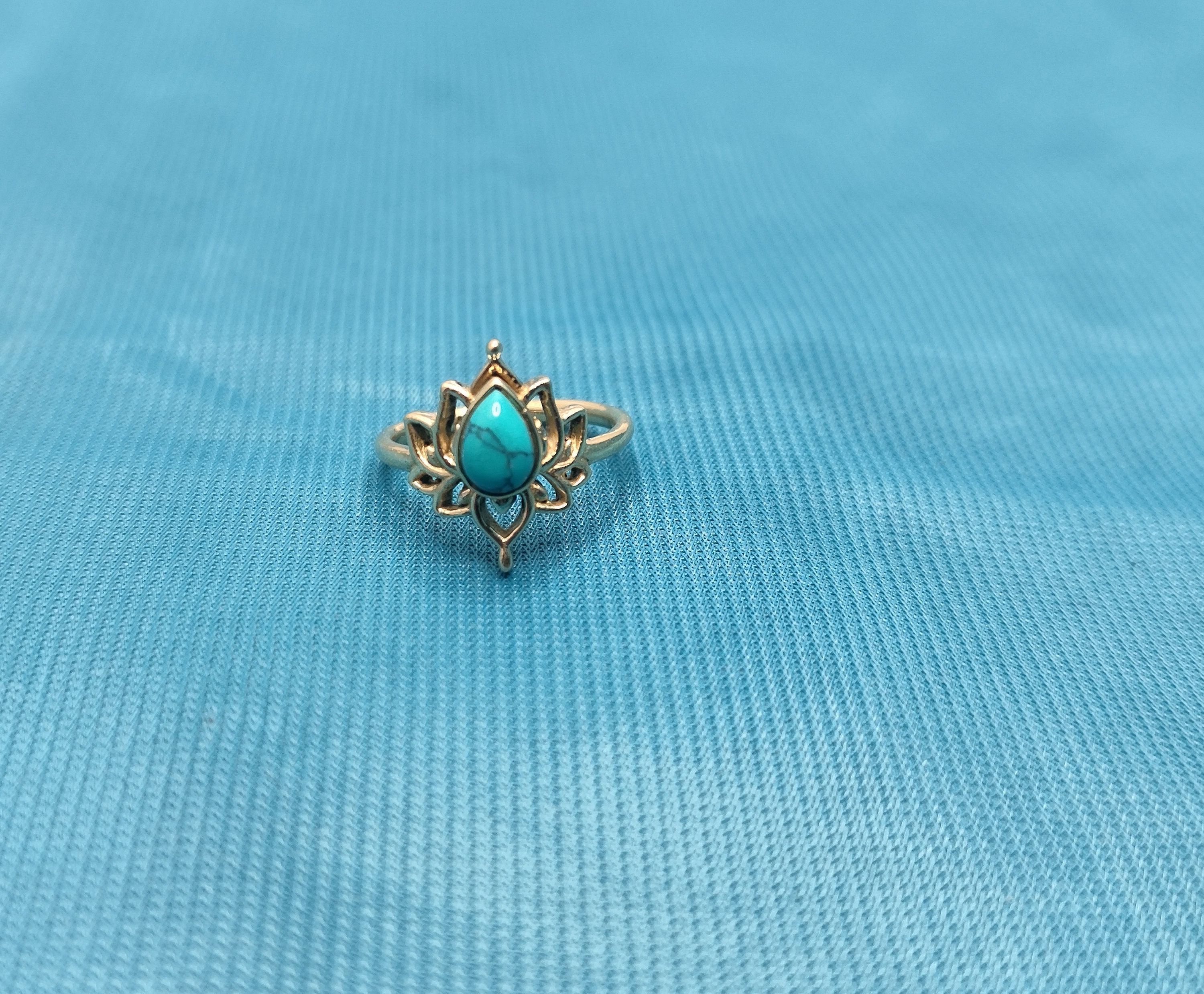 Lotus Flower Sterling Silver Ring, Turquoise Silver Lotus Ring, 925 Silver Ring, Promise Ring ...