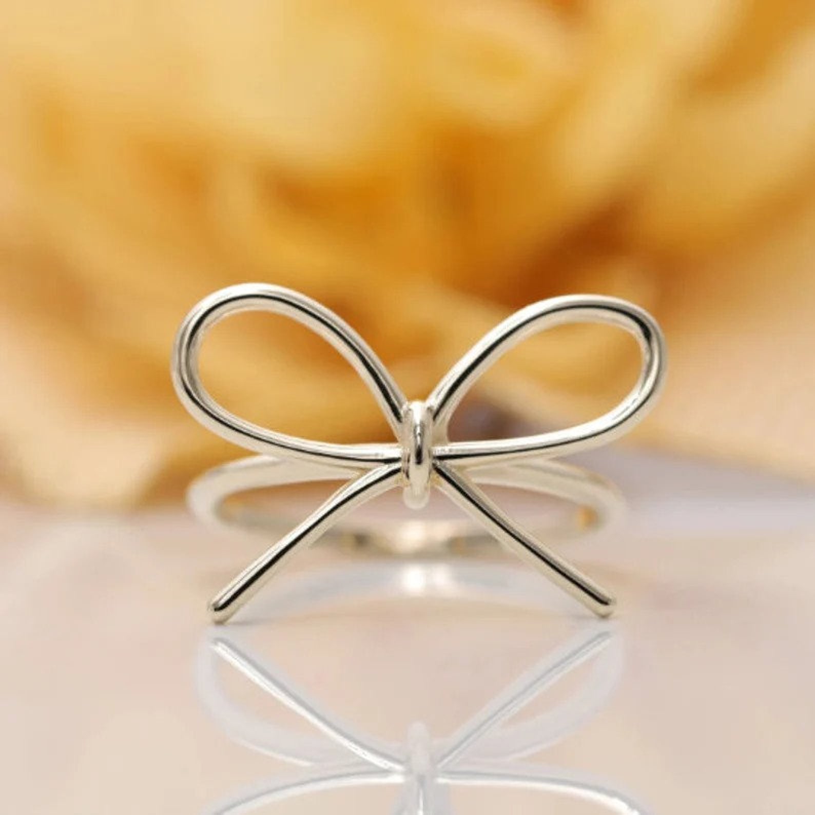 Silver Knot Bow Tie Ring, Dainty Ribbon Ring, Minimalist Band, Everyday ...