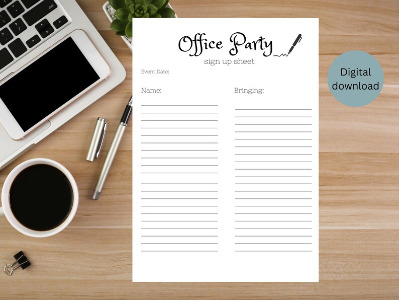 Office Party Sign up Sheet Work Printable Potluck Sign up Sheet Potluck ...