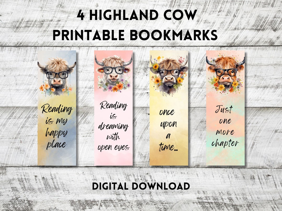 Highland Cow Bookmark, Cow Printable, Bookmark for Women, Printable ...