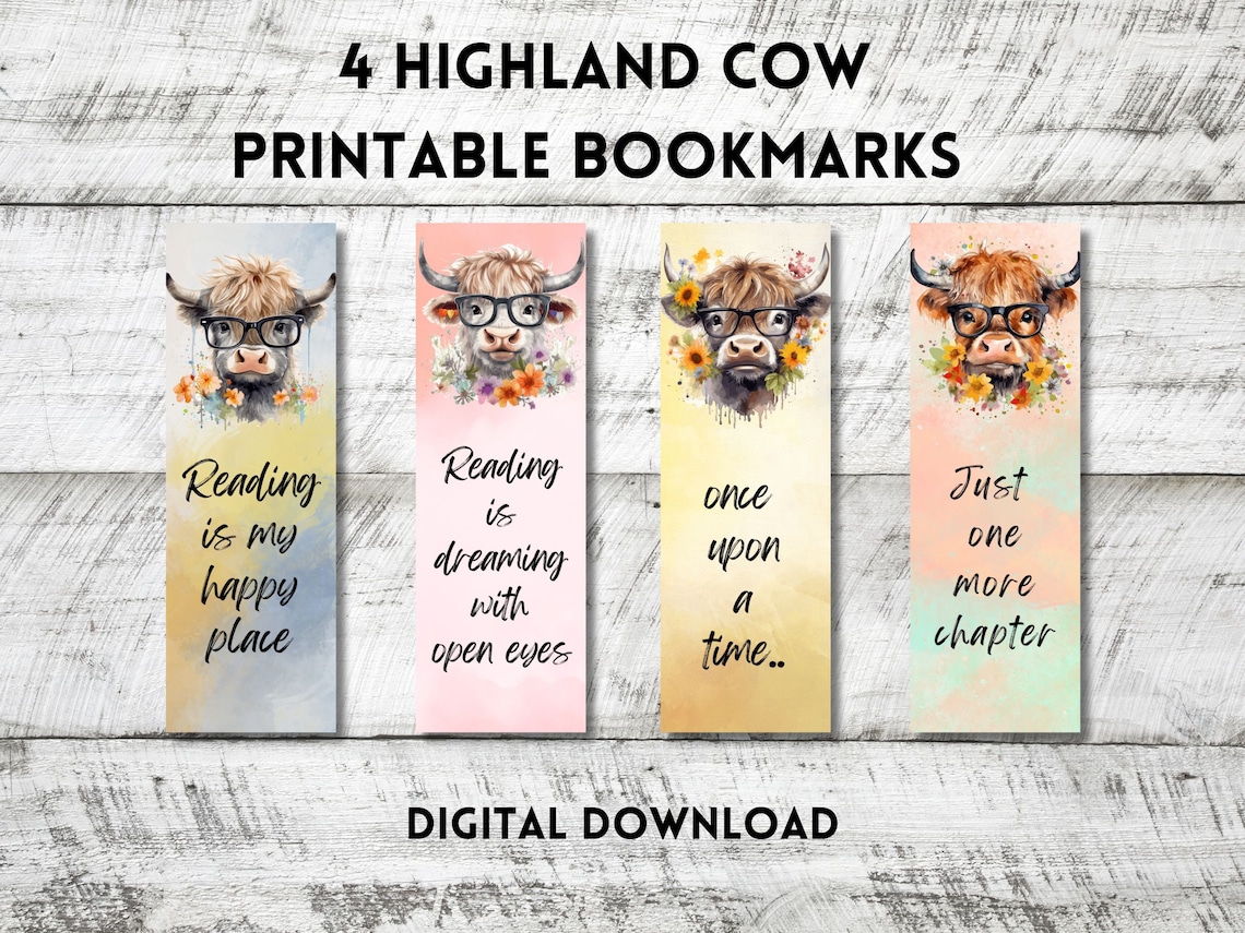 Highland Cow Bookmark, Cow Printable, Bookmark for Women, Printable ...