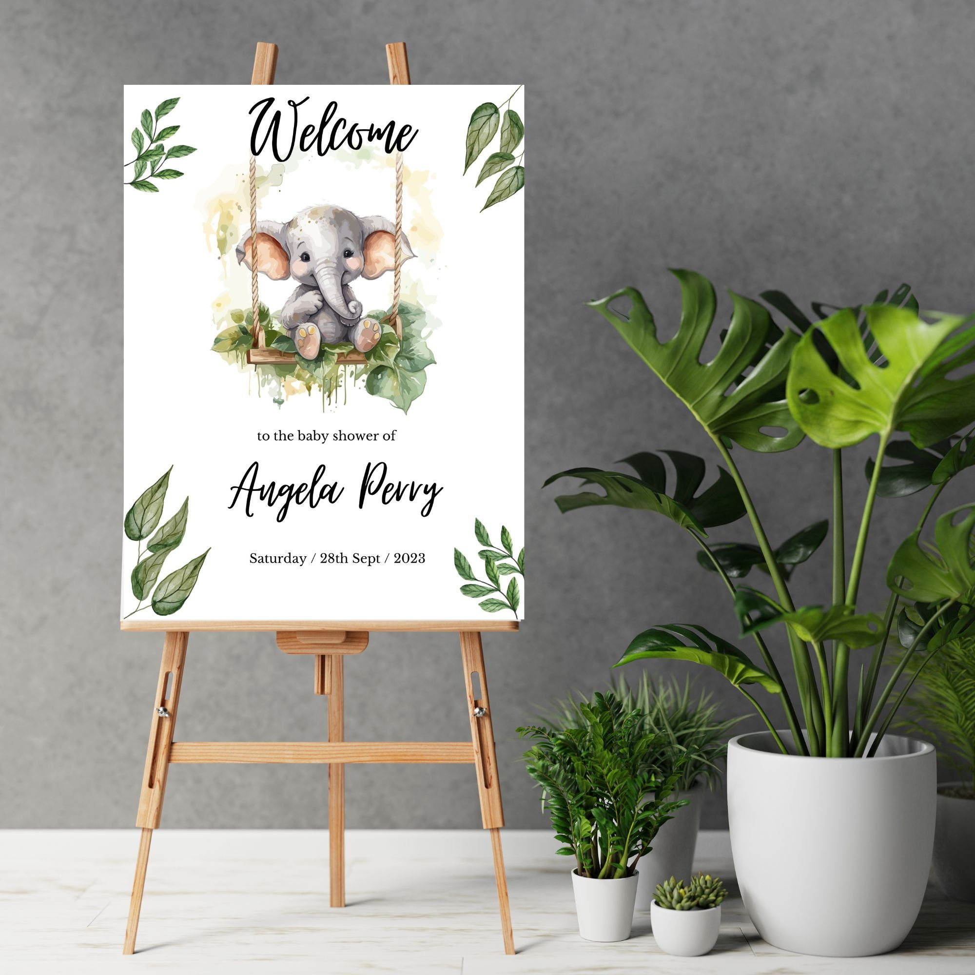 Baby Shower Welcome Sign, Elephant Baby Shower Sign, Printable Welcome ...