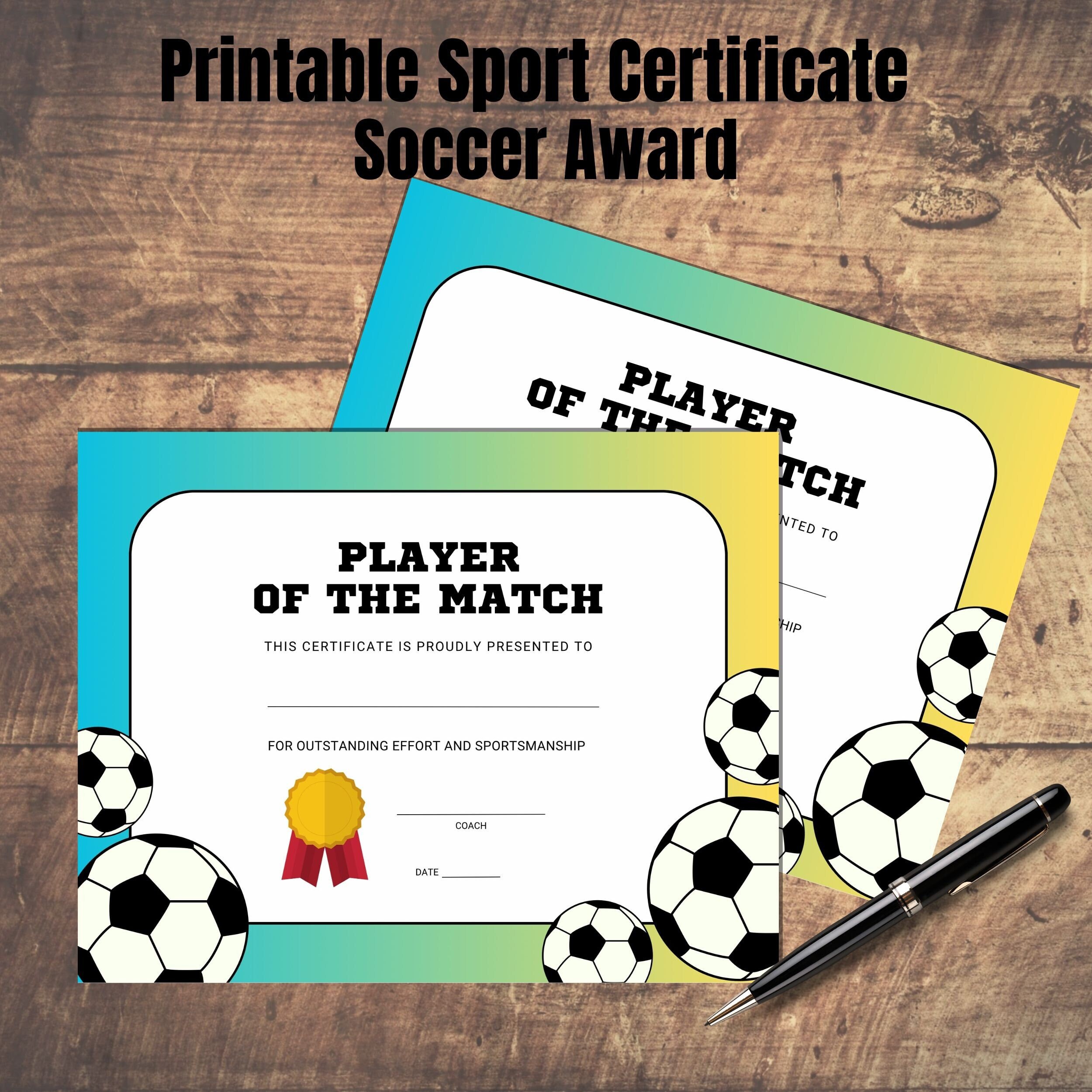 Printable Soccer Award Player of the Match Certificate Soccer - Etsy