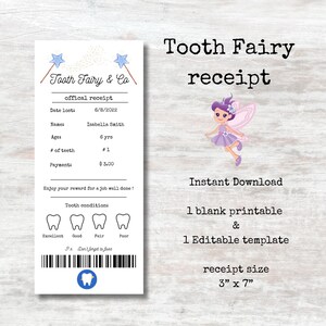 Printable Letter Tooth Fairy Receipt Editable Tooth Fairy Receipt ...