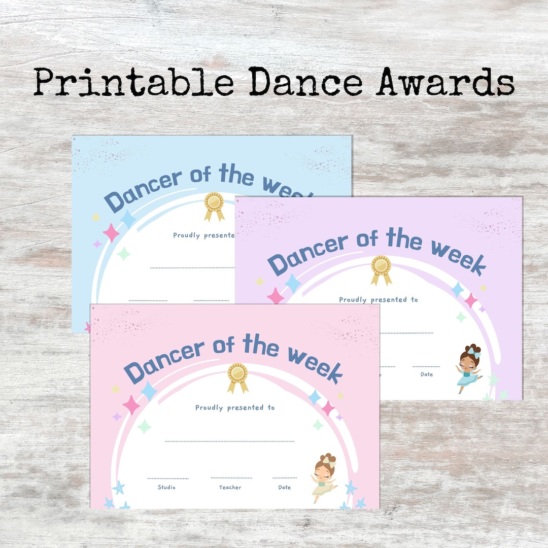 Dance Award Printable Dancer of the Week Award Dance Certificate ...