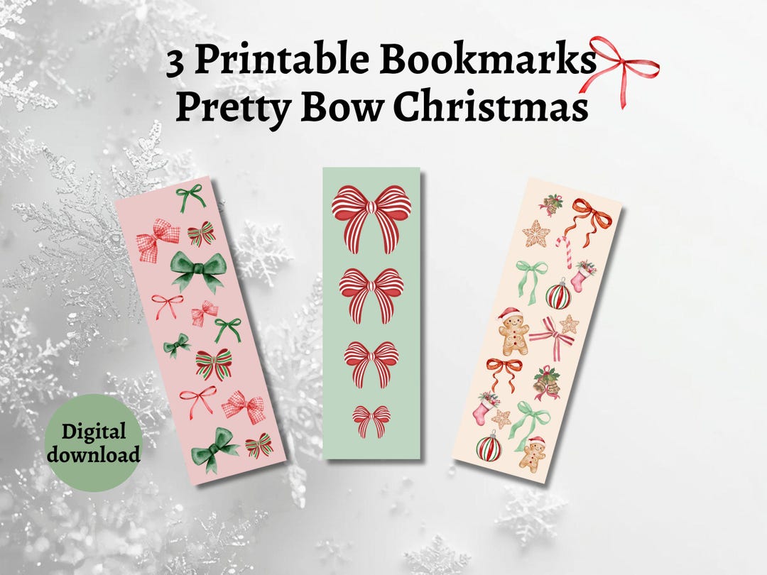 Pretty Christmas Bow Printable Bookmarks - Etsy
