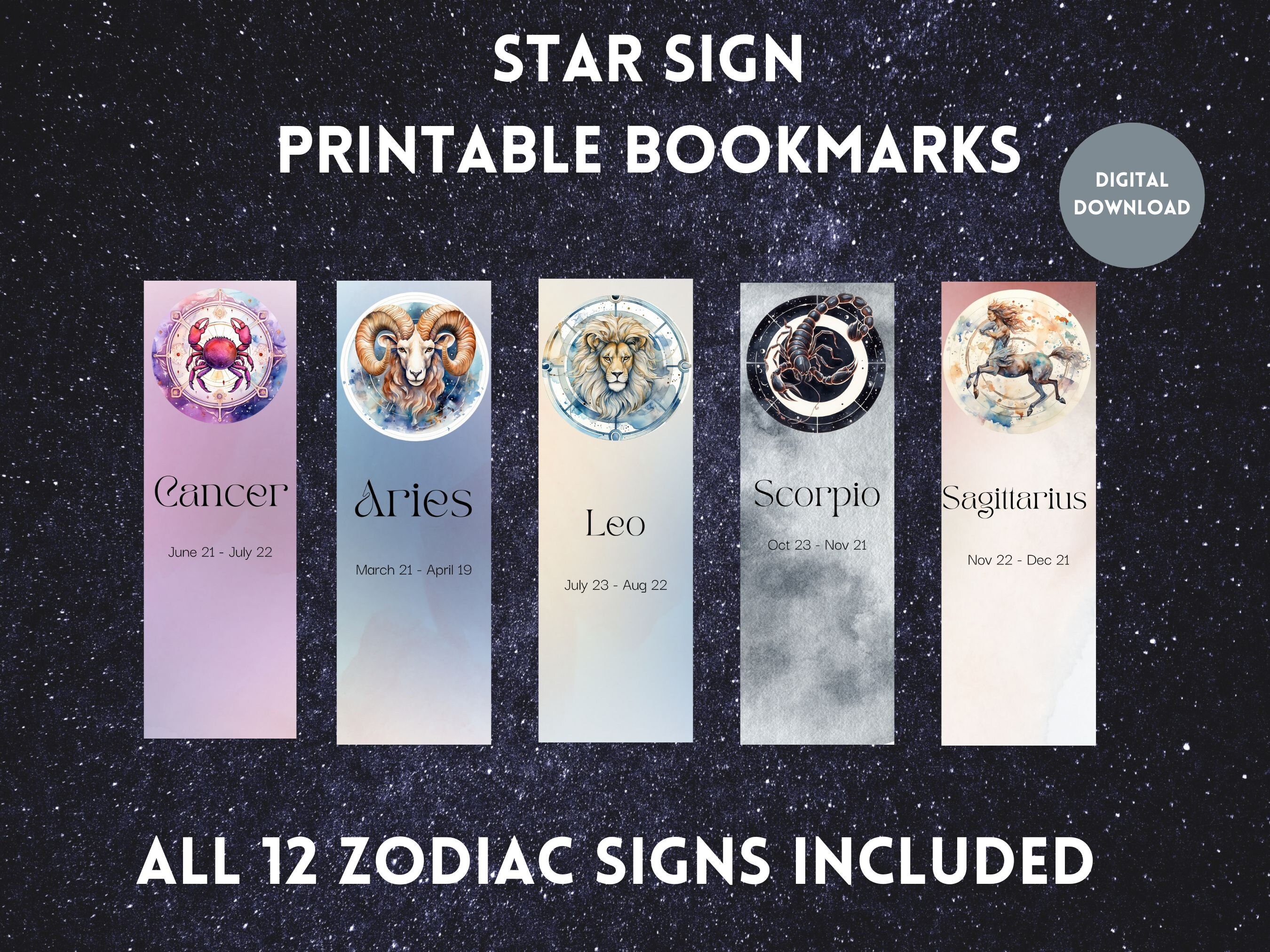 Zodiac Sign Bookmark, Star Sign Printable Bookmark for Women, Printable ...
