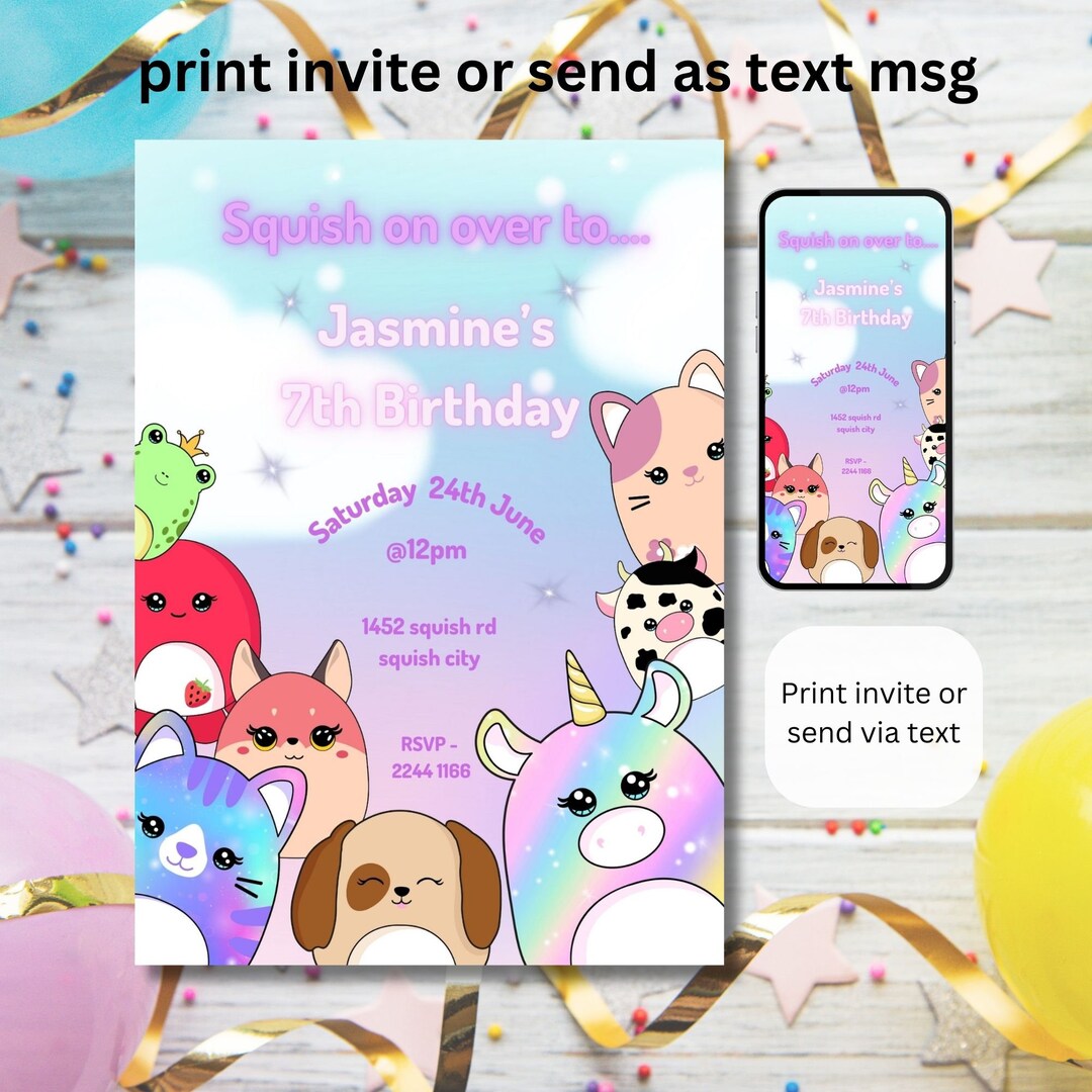 Squish Birthday Invite, Squishbirthday Party Invitation, Text Message ...