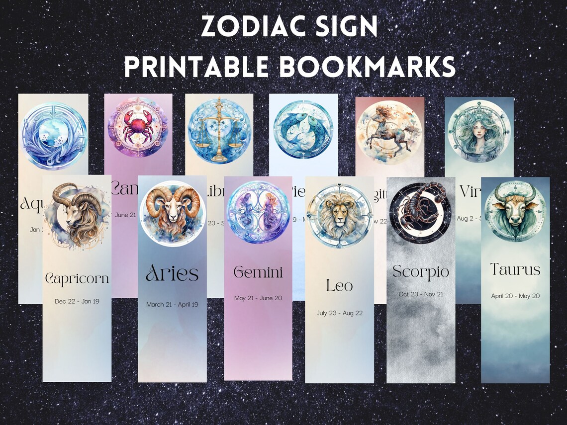 Zodiac Sign Bookmark, Star Sign Printable Bookmark for Women, Printable ...