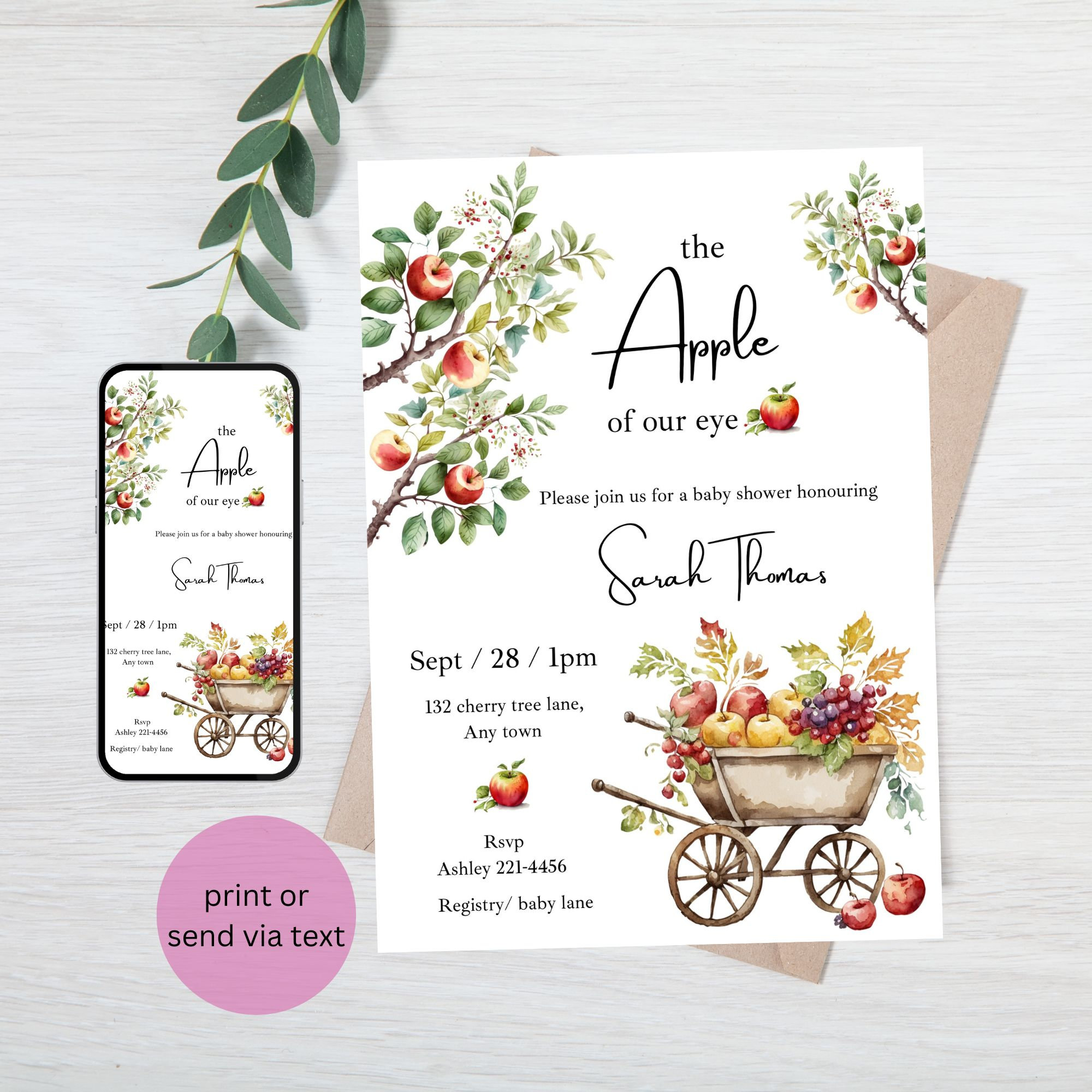 Apple Baby Shower Invitation Editable Baby Shower Invitation the Apple ...